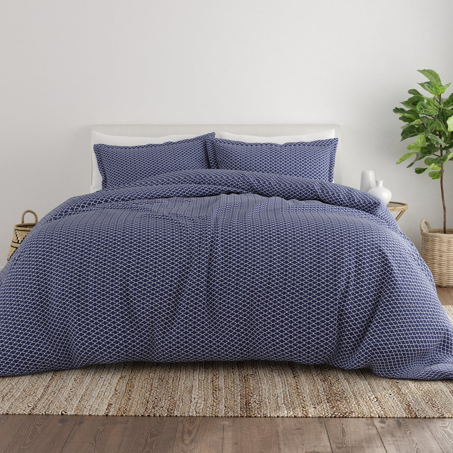 Noble Linens Navy Quatrefoil Pattern Duvet Set 2-Piece Duvet Cover Set ...