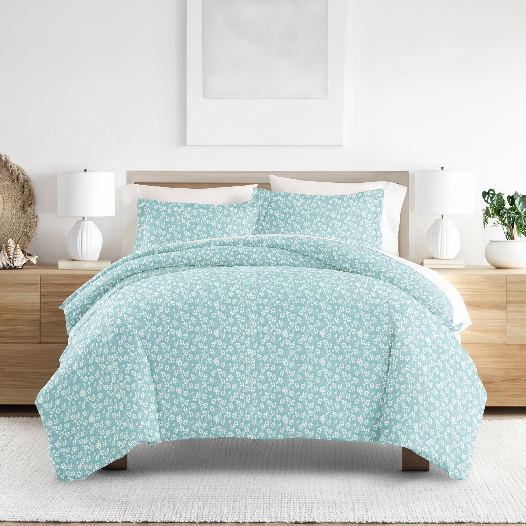 Noble Linens Pale Blue Wheatfield Pattern Duvet Set 3-Piece Duvet Cover ...
