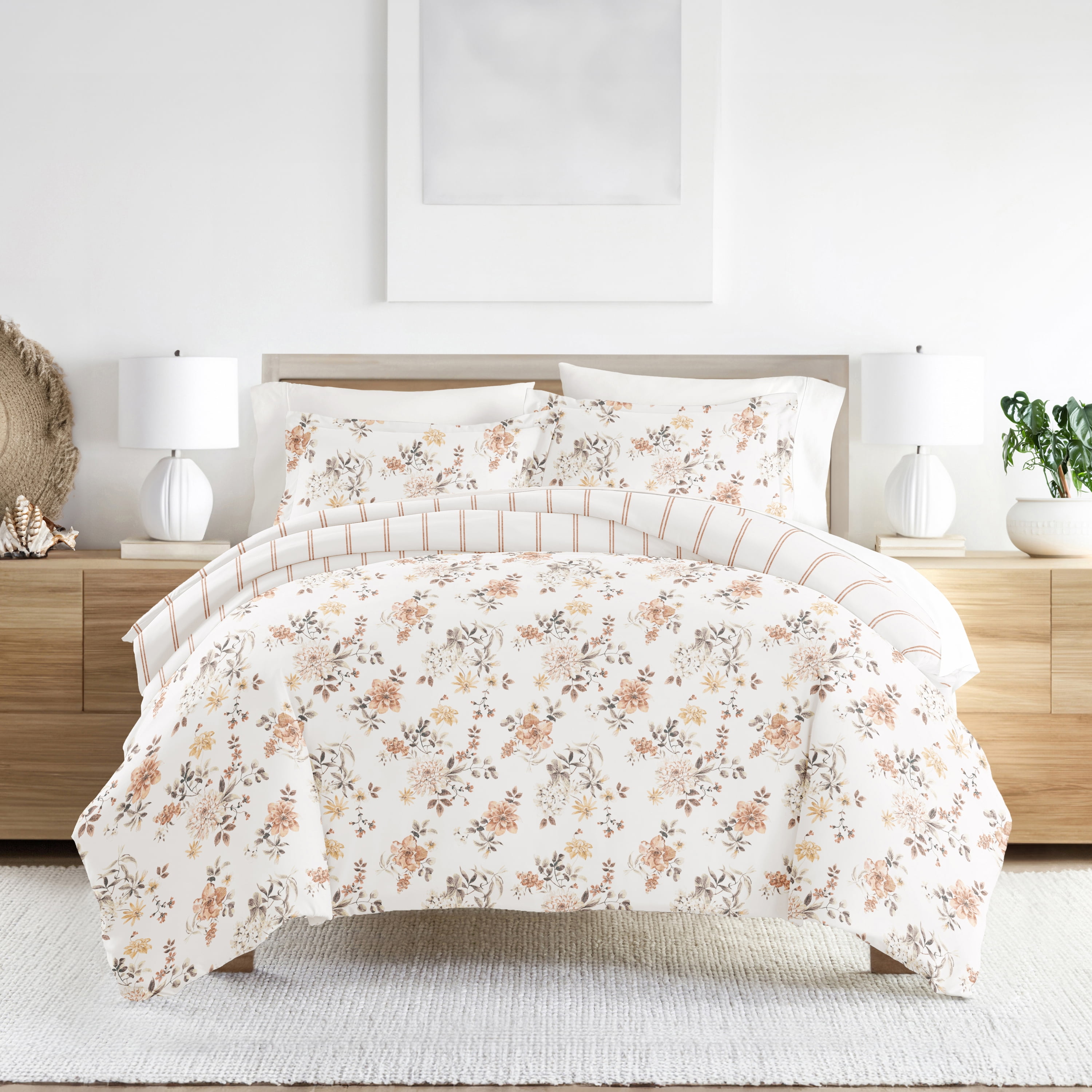 Noble Linens Sunset Garden Apricot 3-Piece Patterned Duvet Cover Set ...