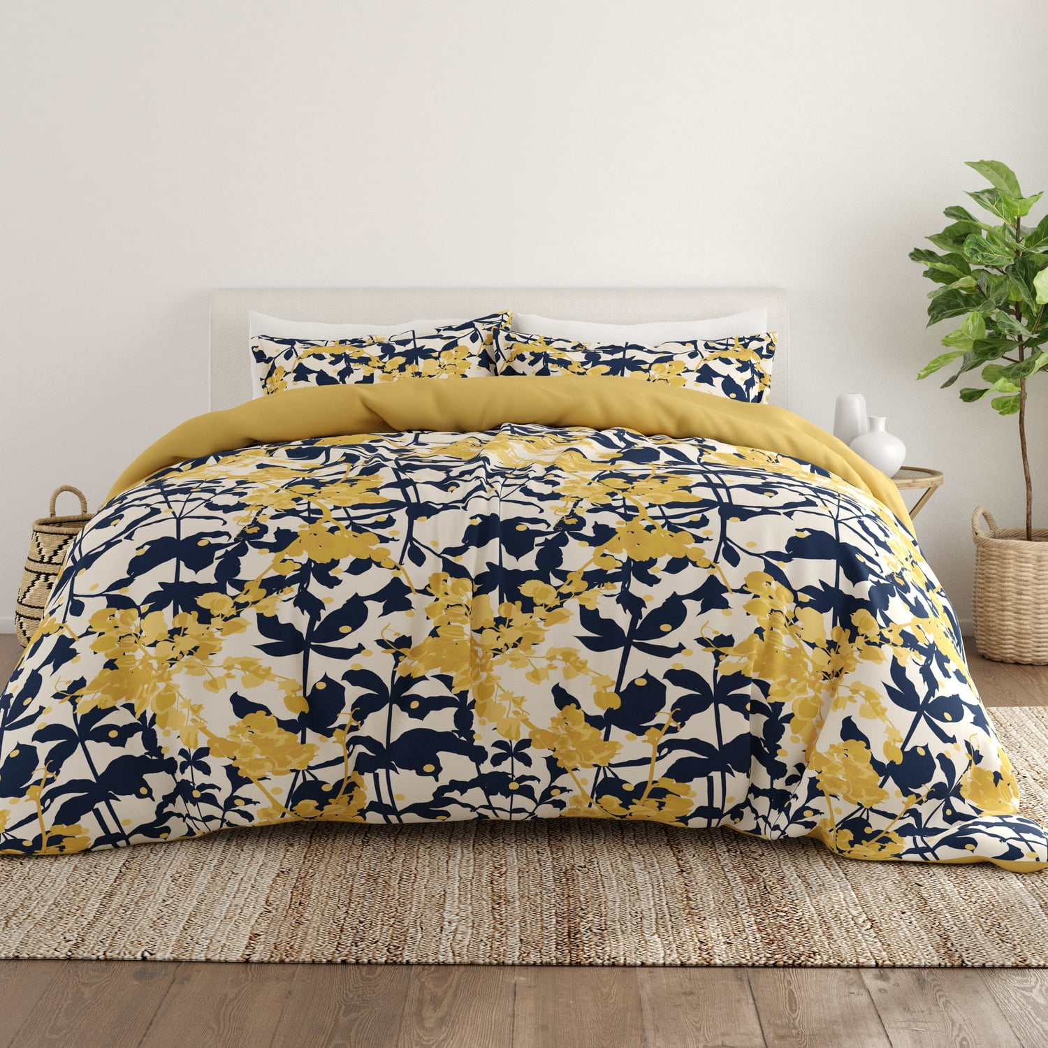 Noble Linens Yellow Boho Flower Reversible 3-Piece Duvet Cover Set ...