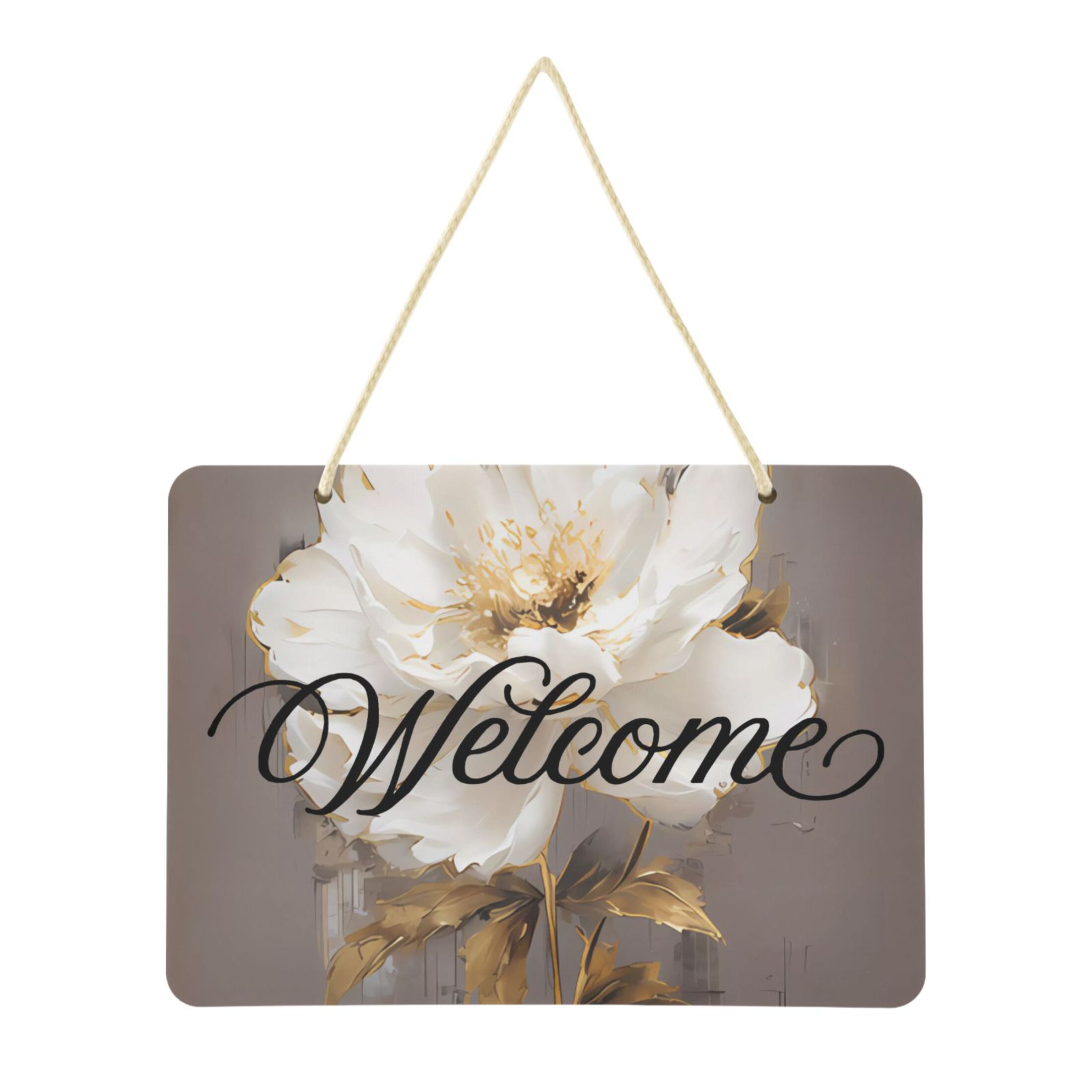 Noble Peony Flower Welcome Sign Front Door PVC 14x10 inch Hanger Hello ...