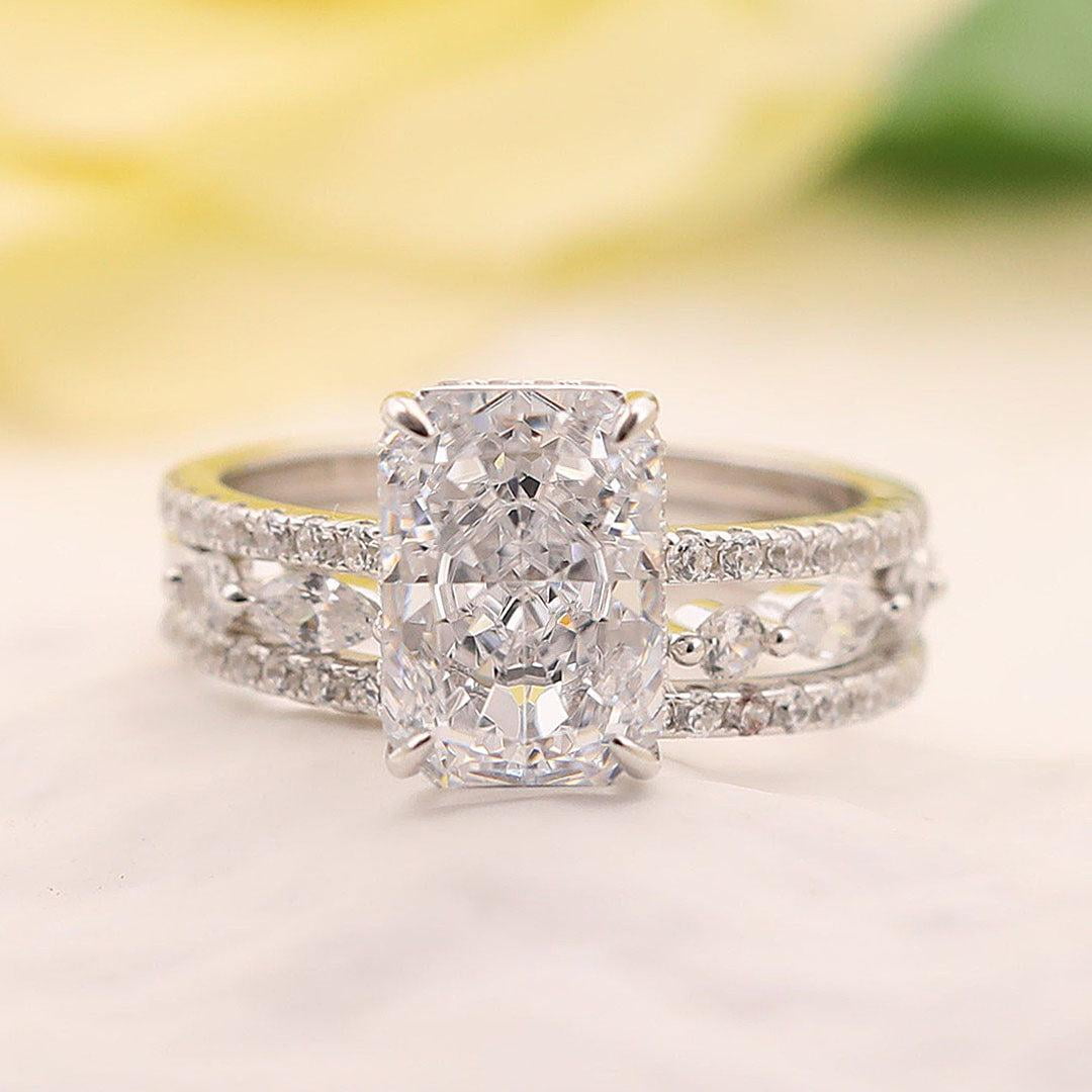 Noble Radiant Cut 3PC Wedding Bridal Set in Sterling Silver with 5A CZ ...