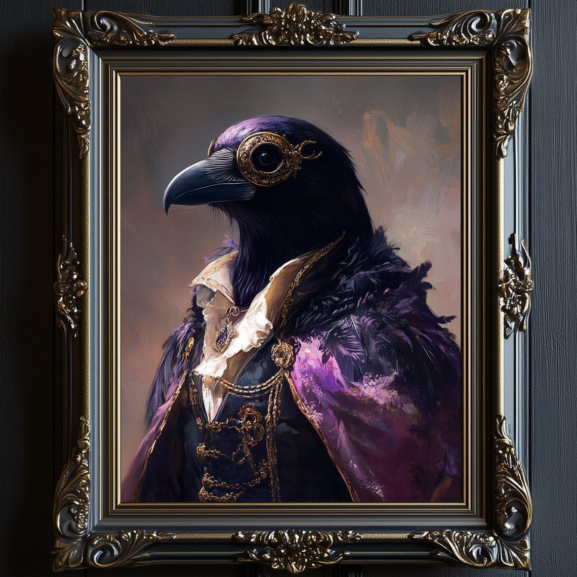 Noble Raven Portrait Wall Art Print, Purple Anthropomorphic Ravin ...