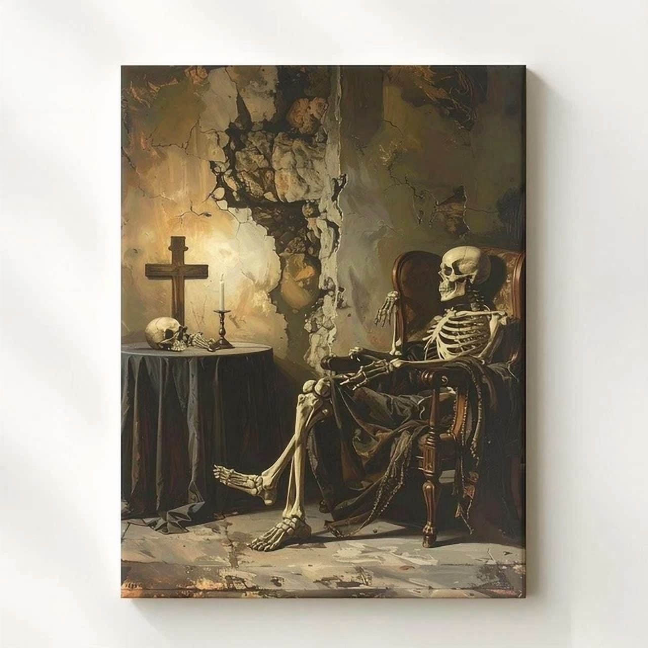 Noble Skeleton In Armchair Wall Art Classical Vanitas & Timeless Modern ...