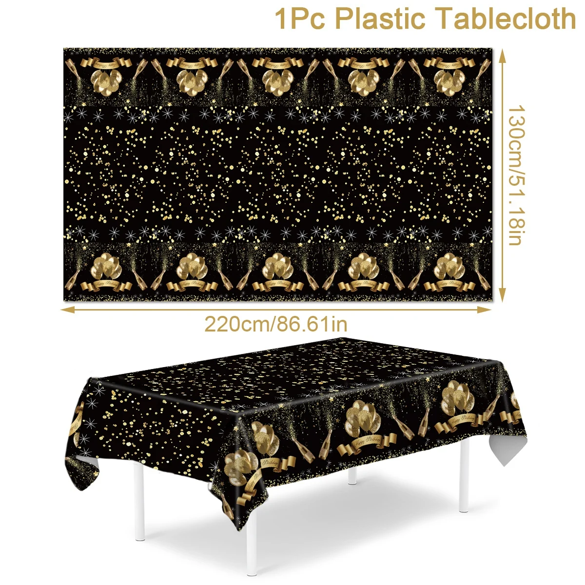 Noble and Luxurious Black and Gold Birthday Party Rectangular Table ...