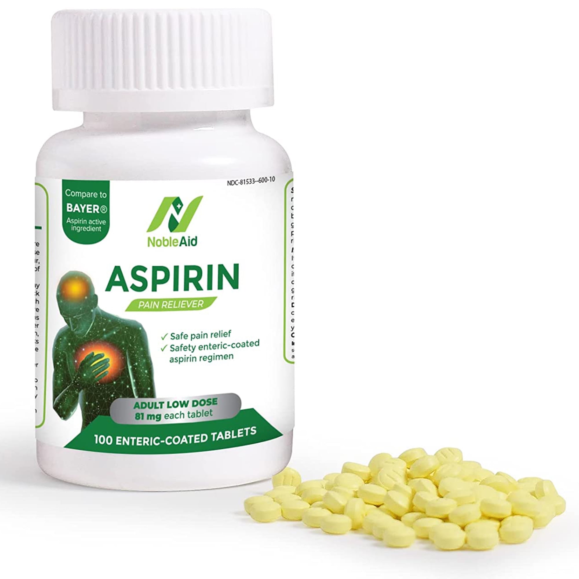 NobleAid Enteric Coated Low Dose 81 mg Aspirin Tablets for Fever ...
