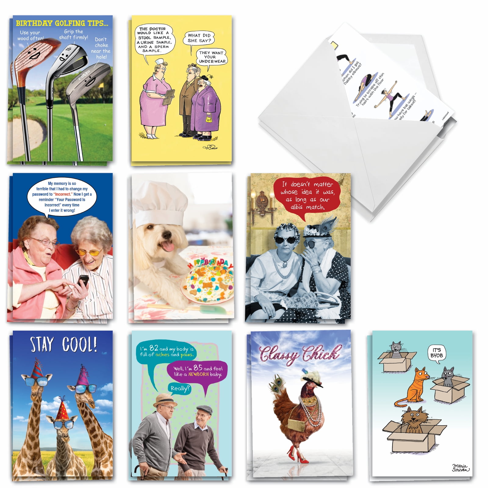 NobleWorks 20 Assorted Box Set Funny Birthday Greeting Cards w/5 x 7 ...