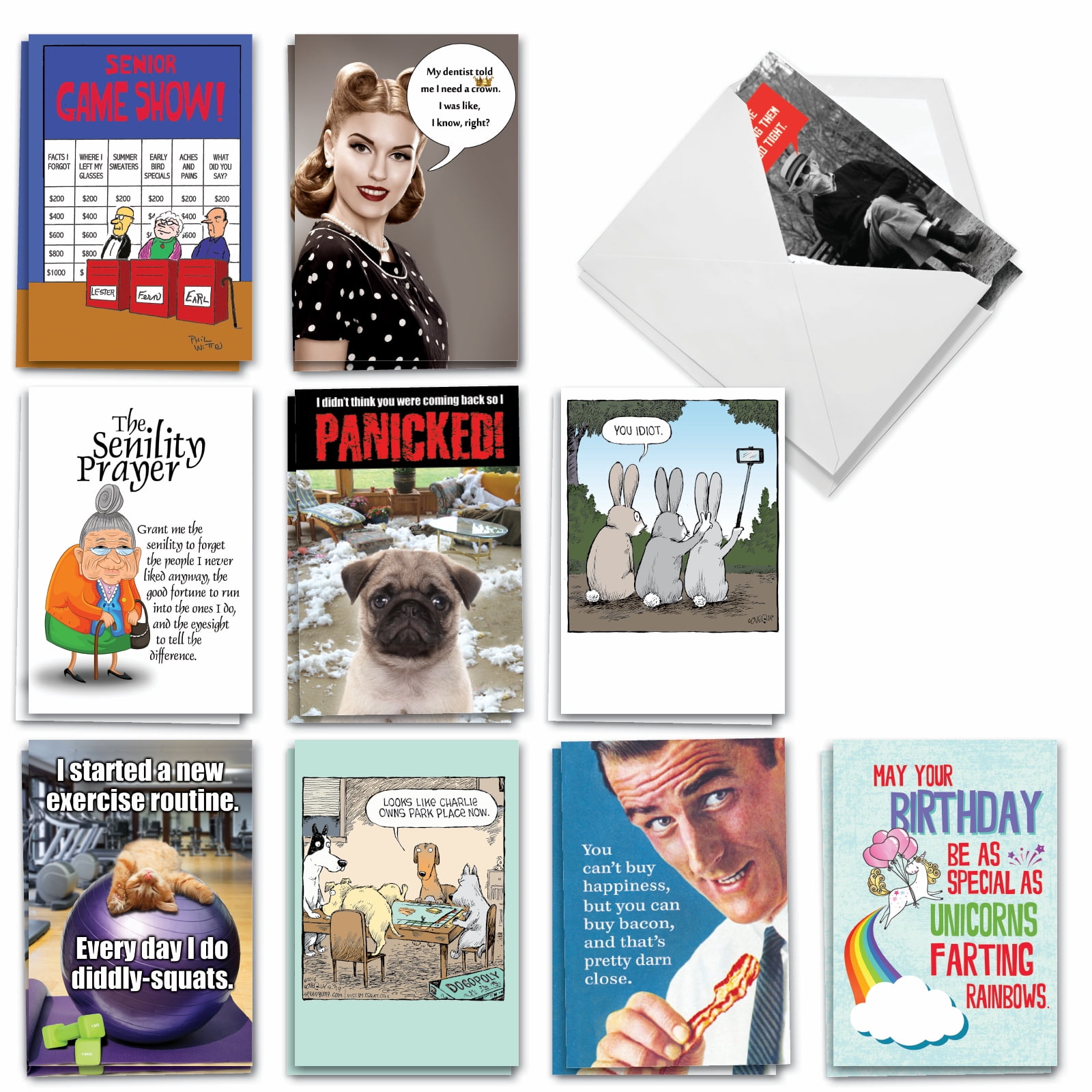 NobleWorks 20 Assorted Box Set Funny Birthday Greeting Cards w/5 x 7 ...