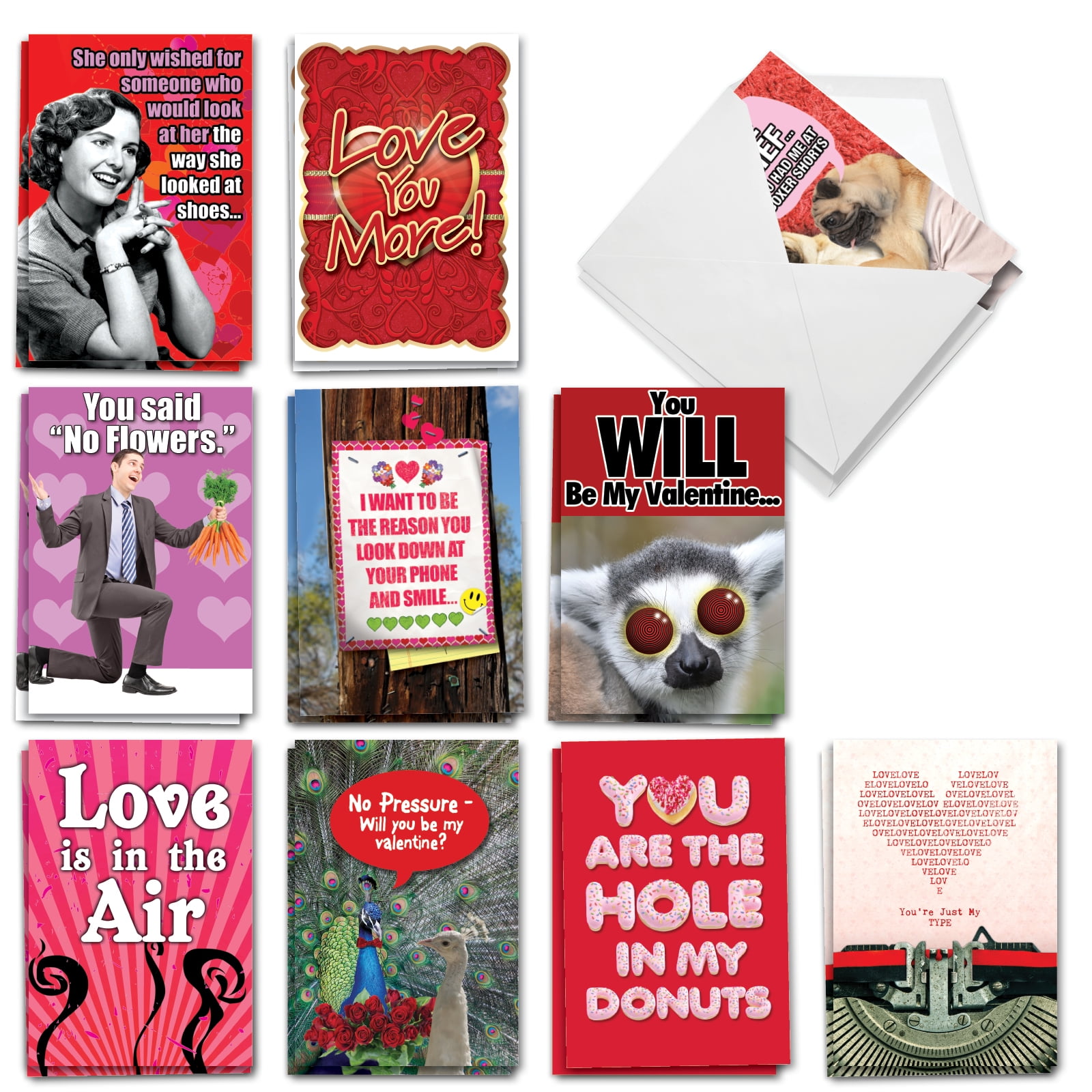 NobleWorks 20 Assorted Set Funny Valentine's Day Greeting Cards w/5 x 7 ...