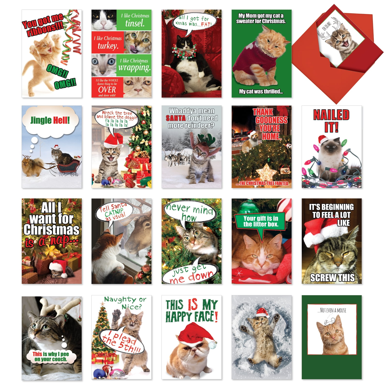 NobleWorks 20 Assorted set Funny Christmas Greeting Cards w/5 x 7 Inch ...