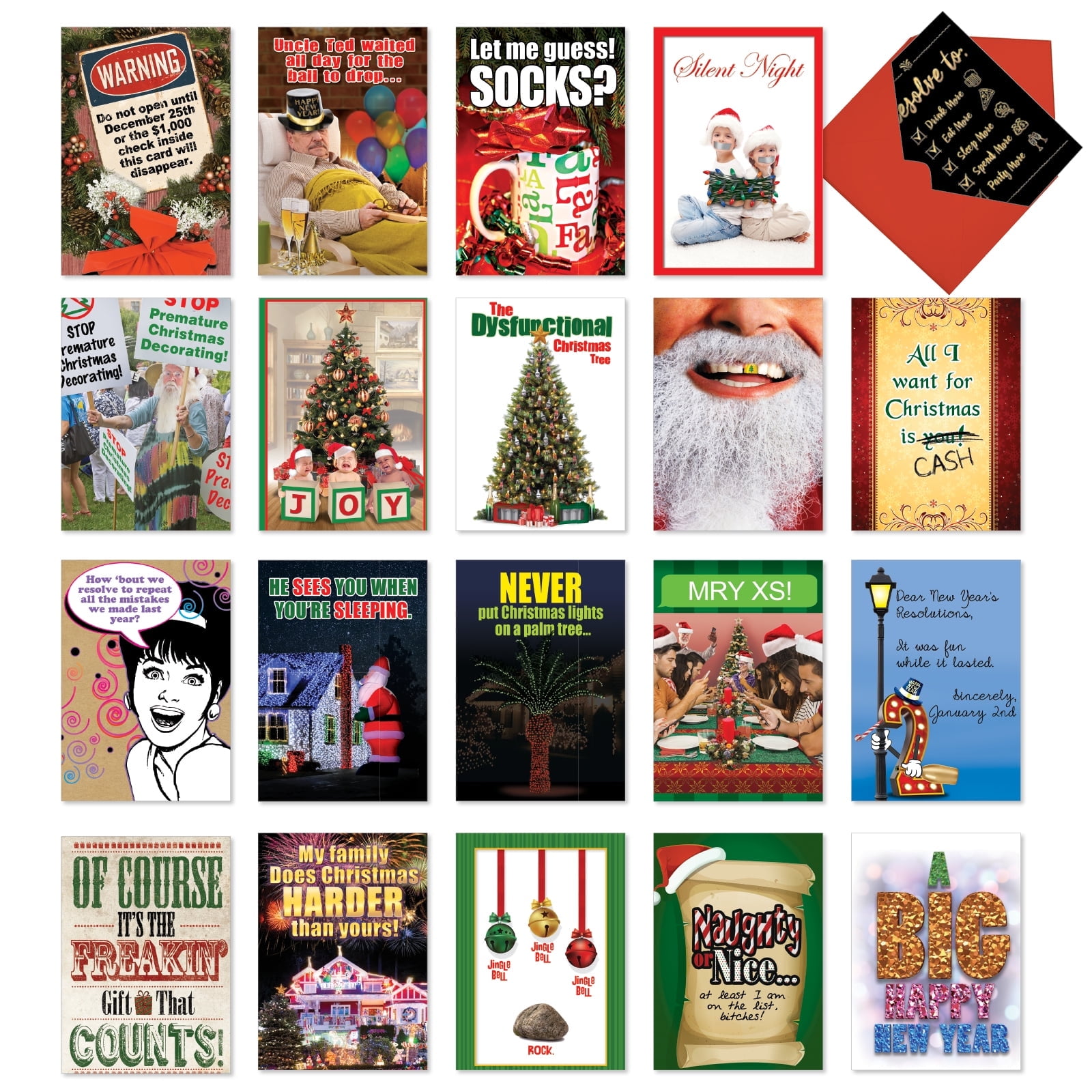 NobleWorks 20 Assorted set Funny Christmas Mixed Occasions Greeting ...