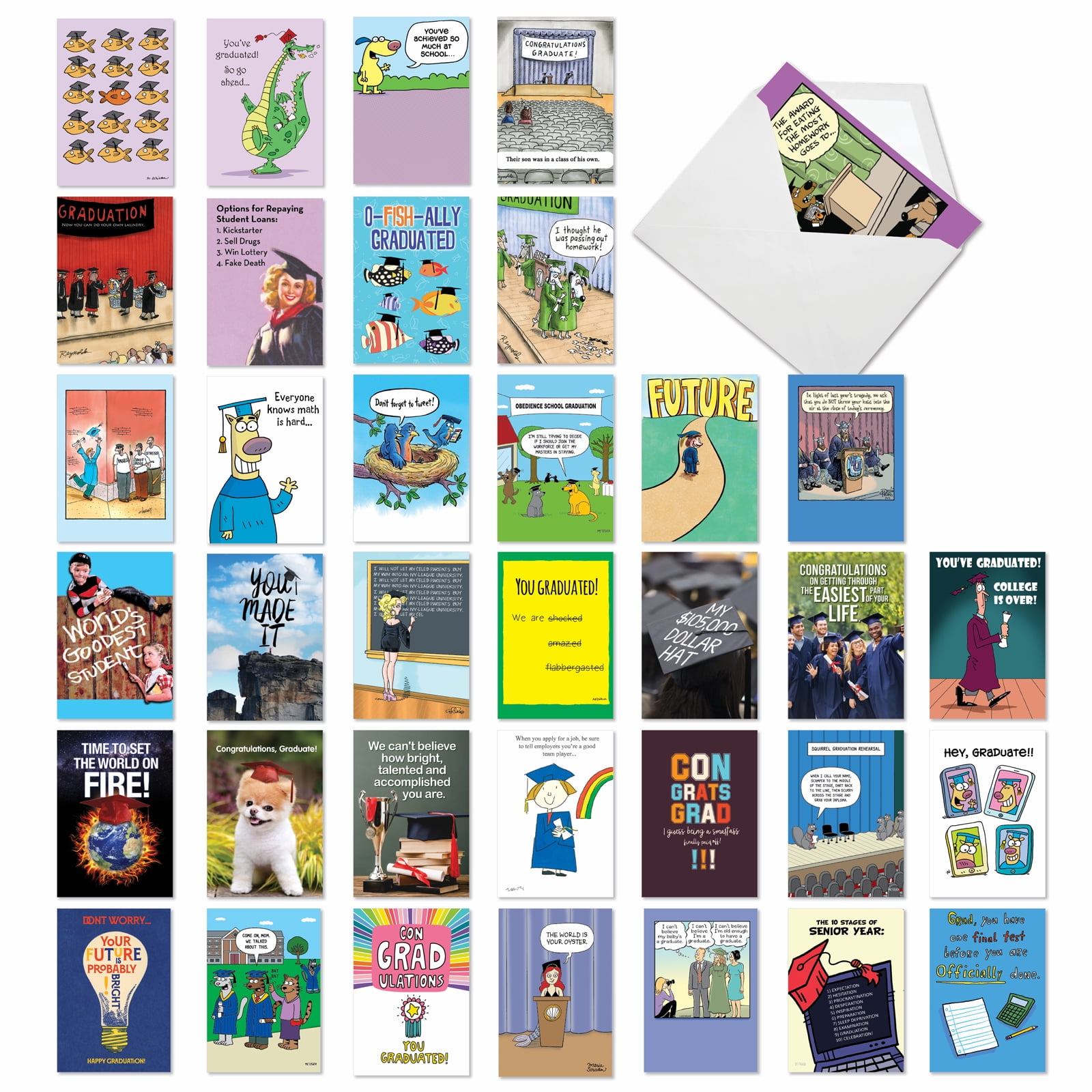 NobleWorks 36 Assorted Box Set Funny Graduation Greeting Cards ...