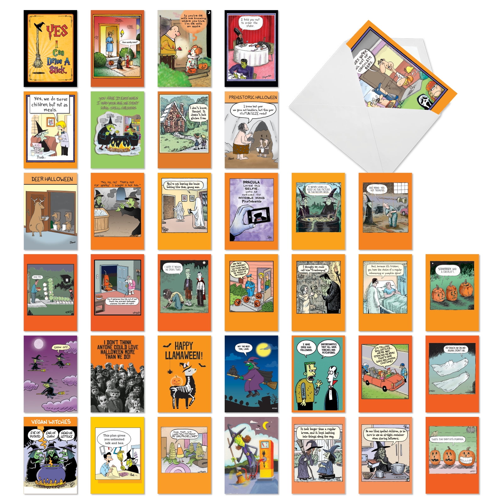 NobleWorks 36 Assorted Box Set Funny Halloween Greeting Cards w/5 x 7 ...
