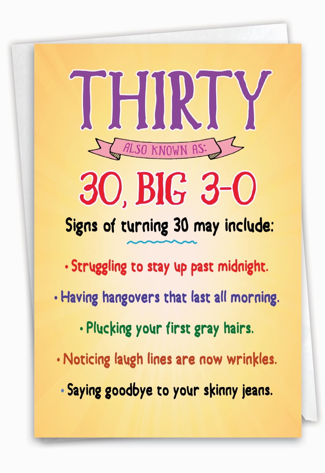 NobleWorks Funny 30th Milestone Birthday Paper Card with 5 x 7 Inch ...