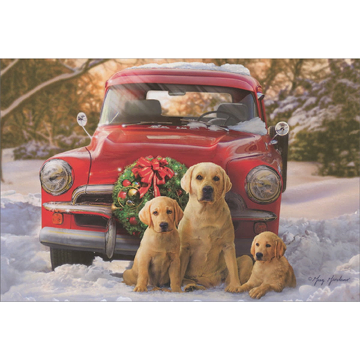 Nobleworks Red Truck, Wreath and Family of Golden Labrador Retrievers ...
