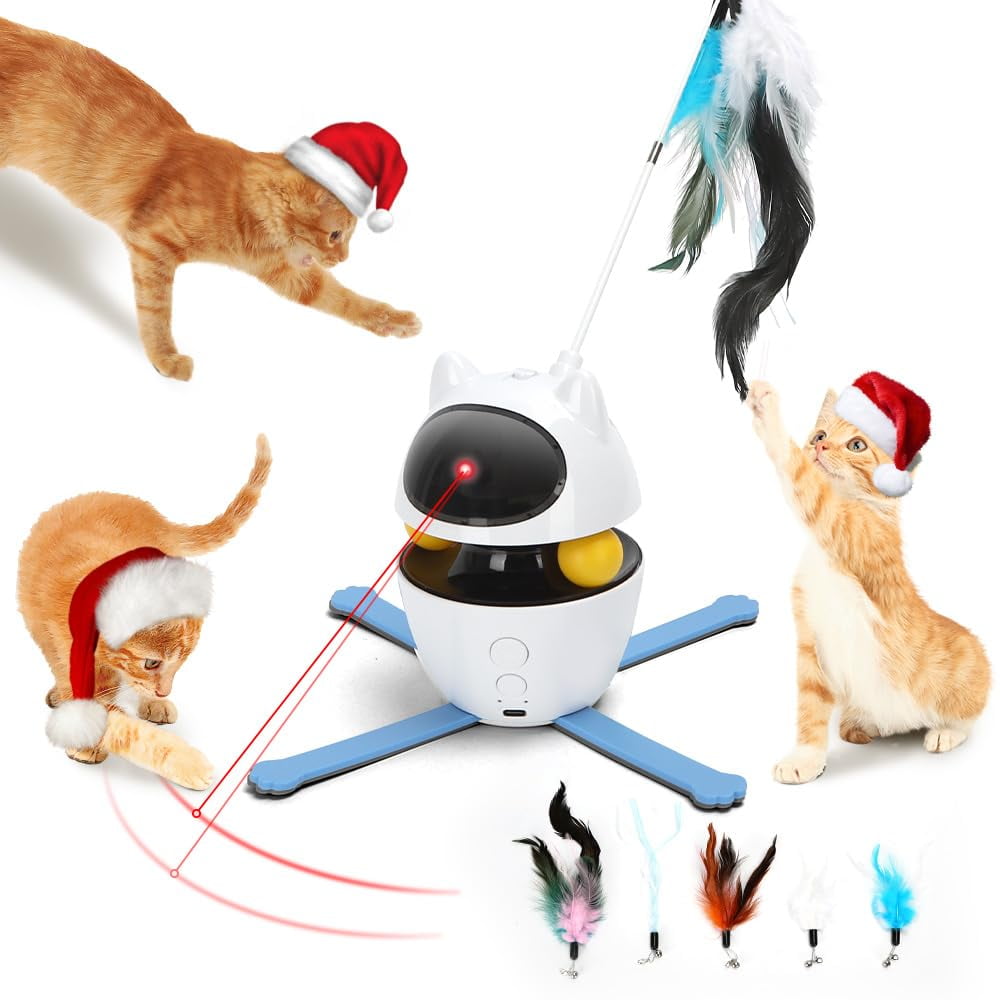 Nobleza 3-in-1 Cat Laser Toy with Feather Trackball, Rechargeable Pet Interactive Pointer Red ...