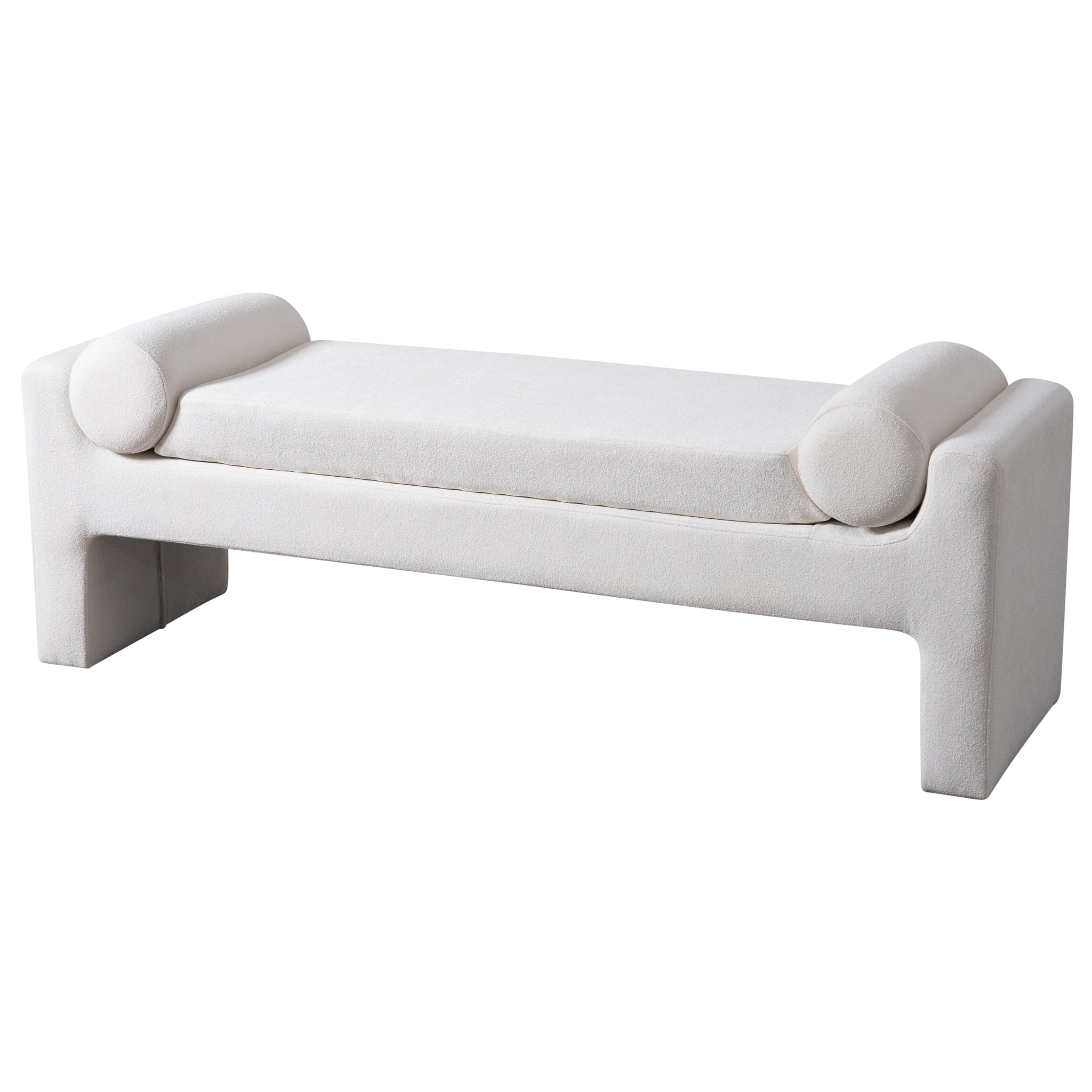 Nobu 59" Wide Japandi Style Boucle Fabric Upholstered Luxury Bench in ...