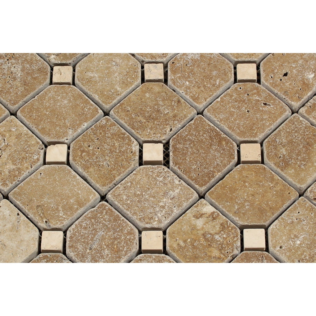Noce Travertine Tumbled Octagon Mosaic Tile w/ Ivory Dots - Walmart.com