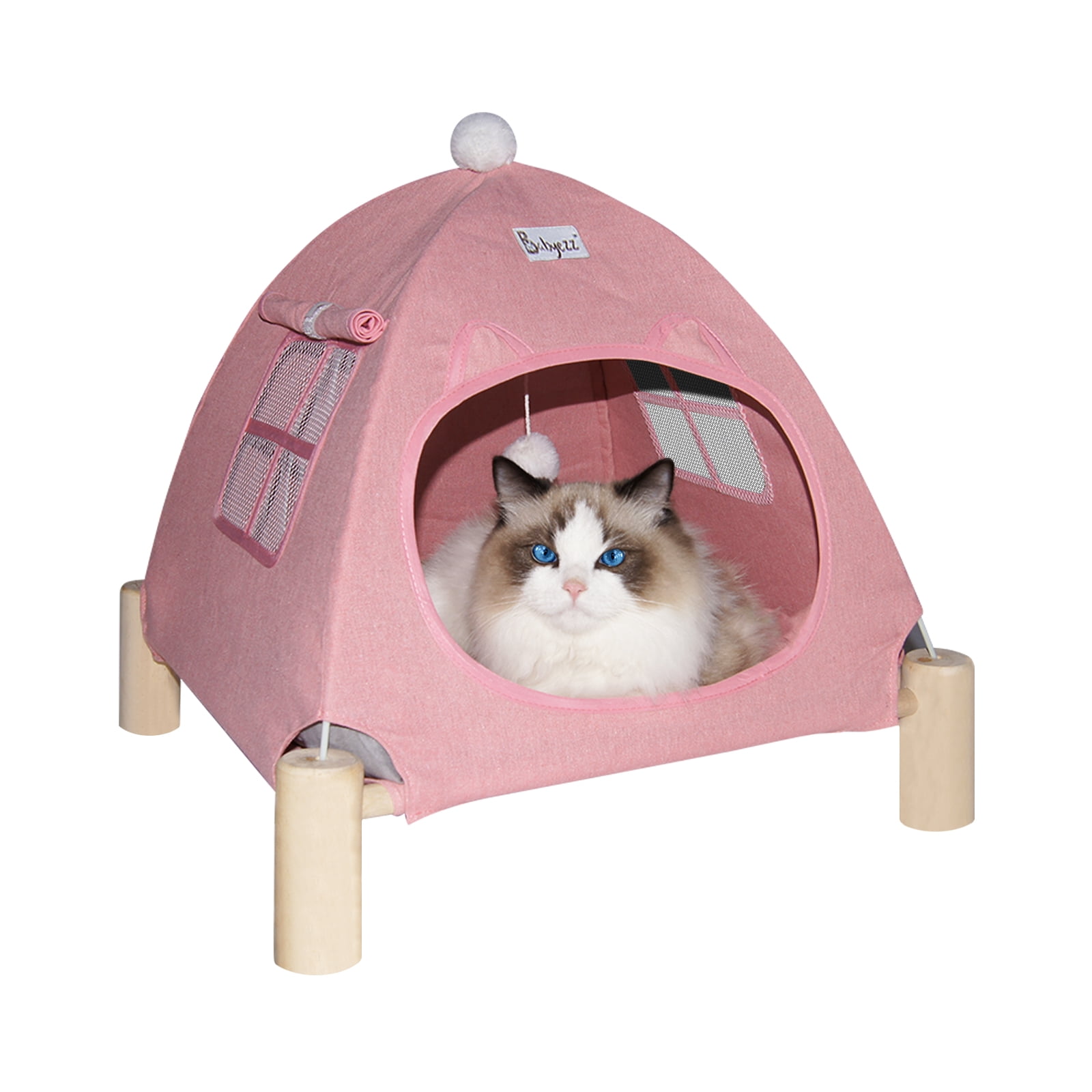 Nockovi Pink 2-in-1 Wooden Pet Tent & Hammock, Quick Assembly Portable ...