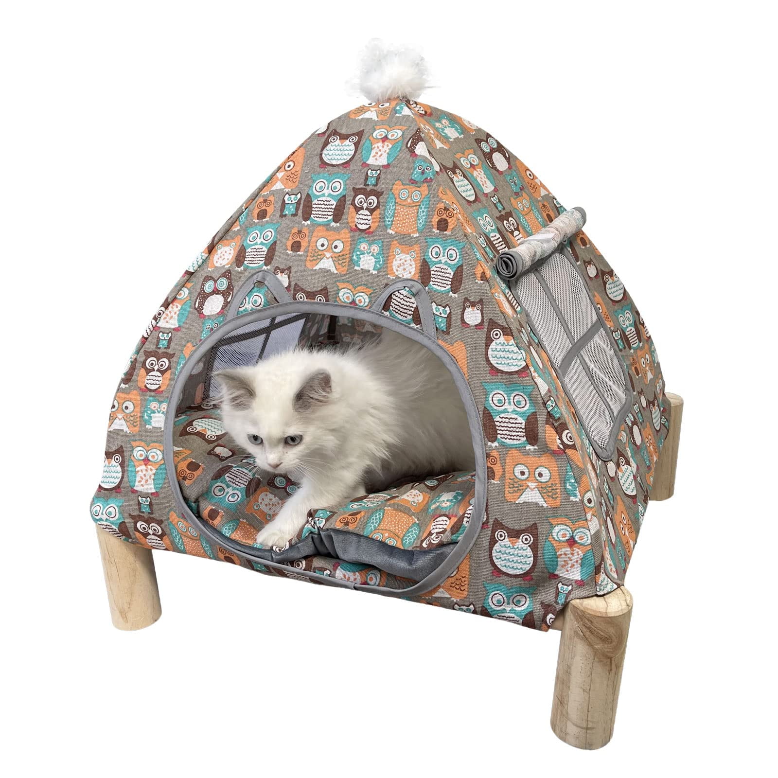 Nockovi 2-in-1 Cat Tent Wooden Frame Cat Bed Cat Hammock, Quick ...
