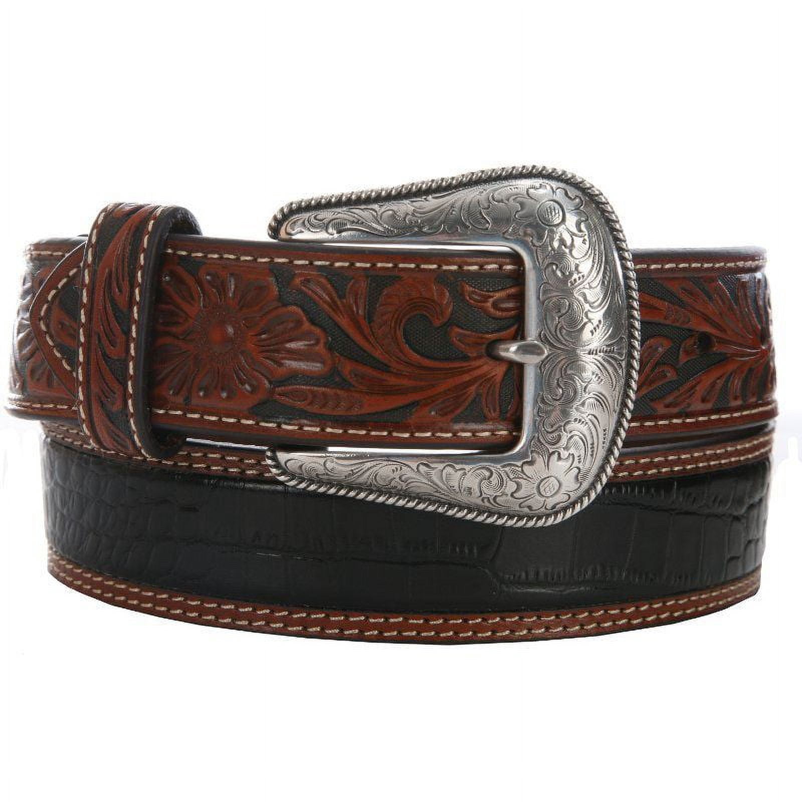 Nocona Belt Co. Mens Nocona 1 1/2` Gator Body Tooled Tab Belt 38 Brown ...