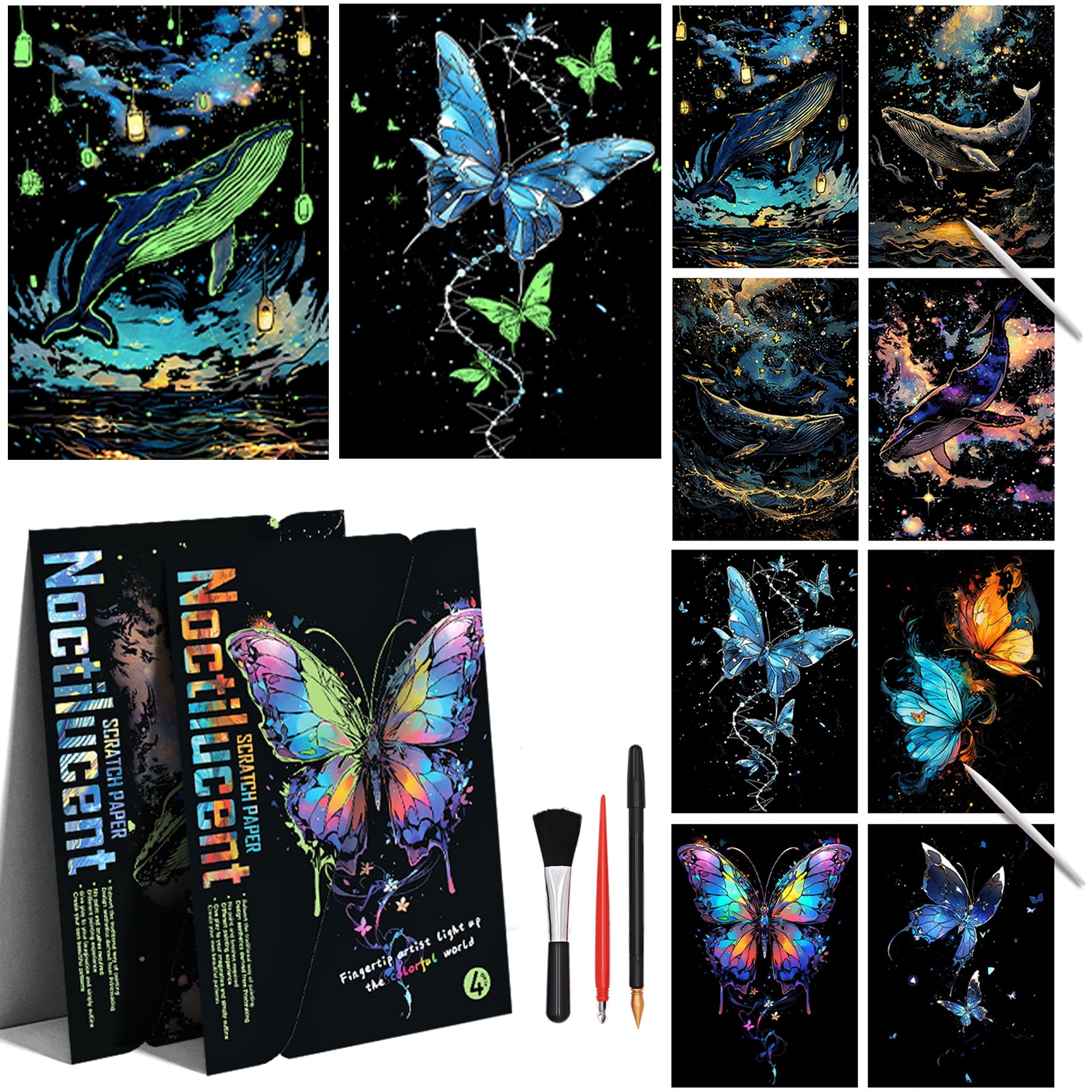 Noctilucent Scratch Rainbow Painting Art Paper Scratch Painting Art Set ...