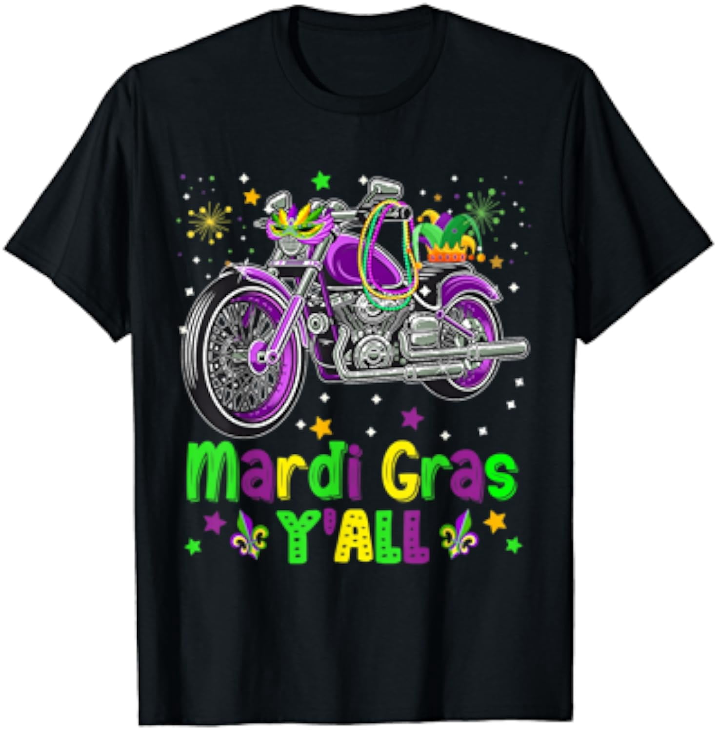 Nodb It'S Mardi Gras Y'All Funny Motorcycle Masked Jester Hat T-Shirt ...