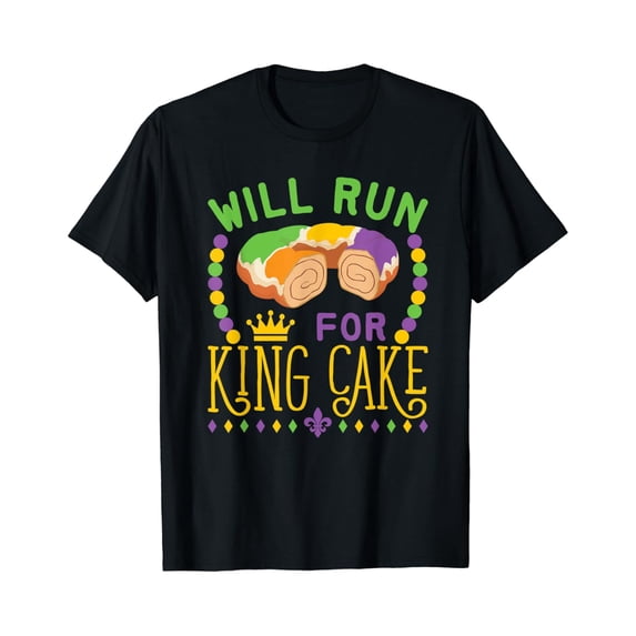 Nodb Mardi Gras Running Will Run For King Cake Funny Runner T-Shirt ...