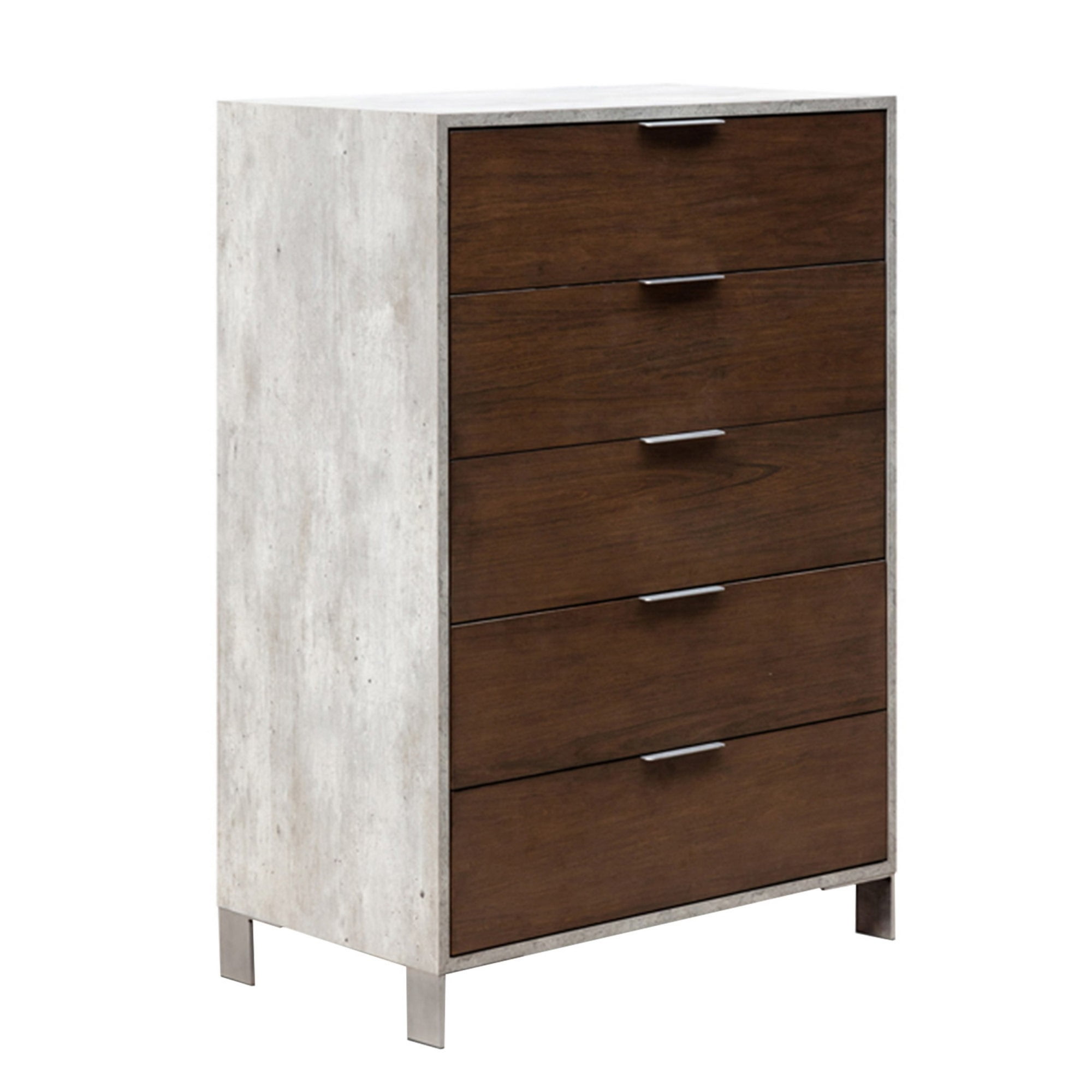 Noe 50 Inch Tall Dresser Chest, Faux Concrete Exterior, Stainless Steel ...