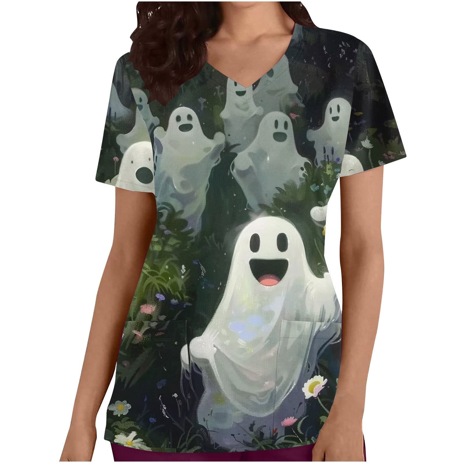 NoeCare Halloween Shirts for Women Funny Ghost Pumpkin Scrubs Shirts ...