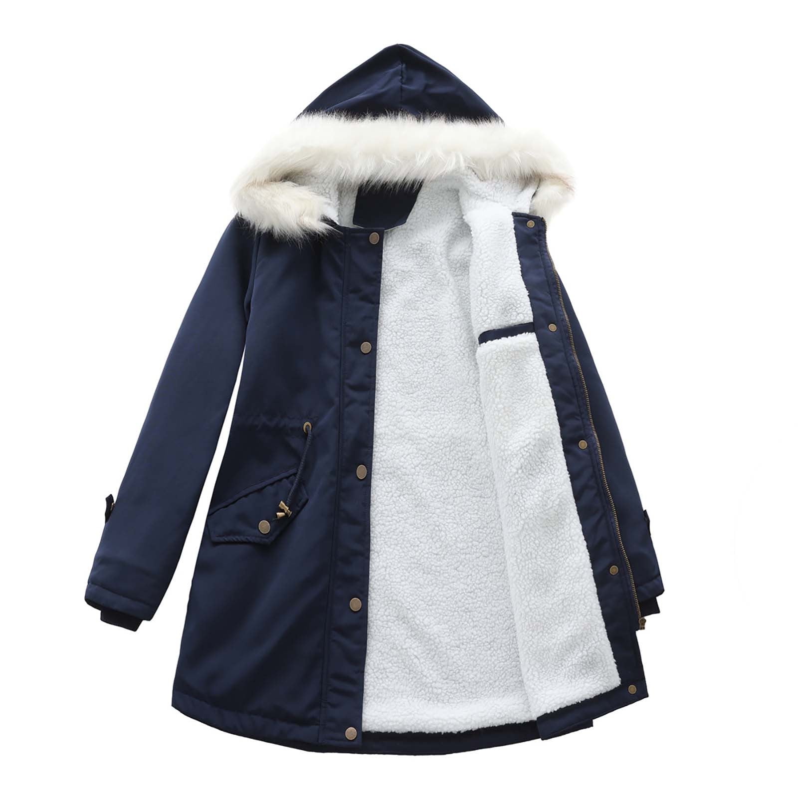 Tuosodrolic Women's Winter Coats with Hood Faux Fur Parka Jacket Fleece ...
