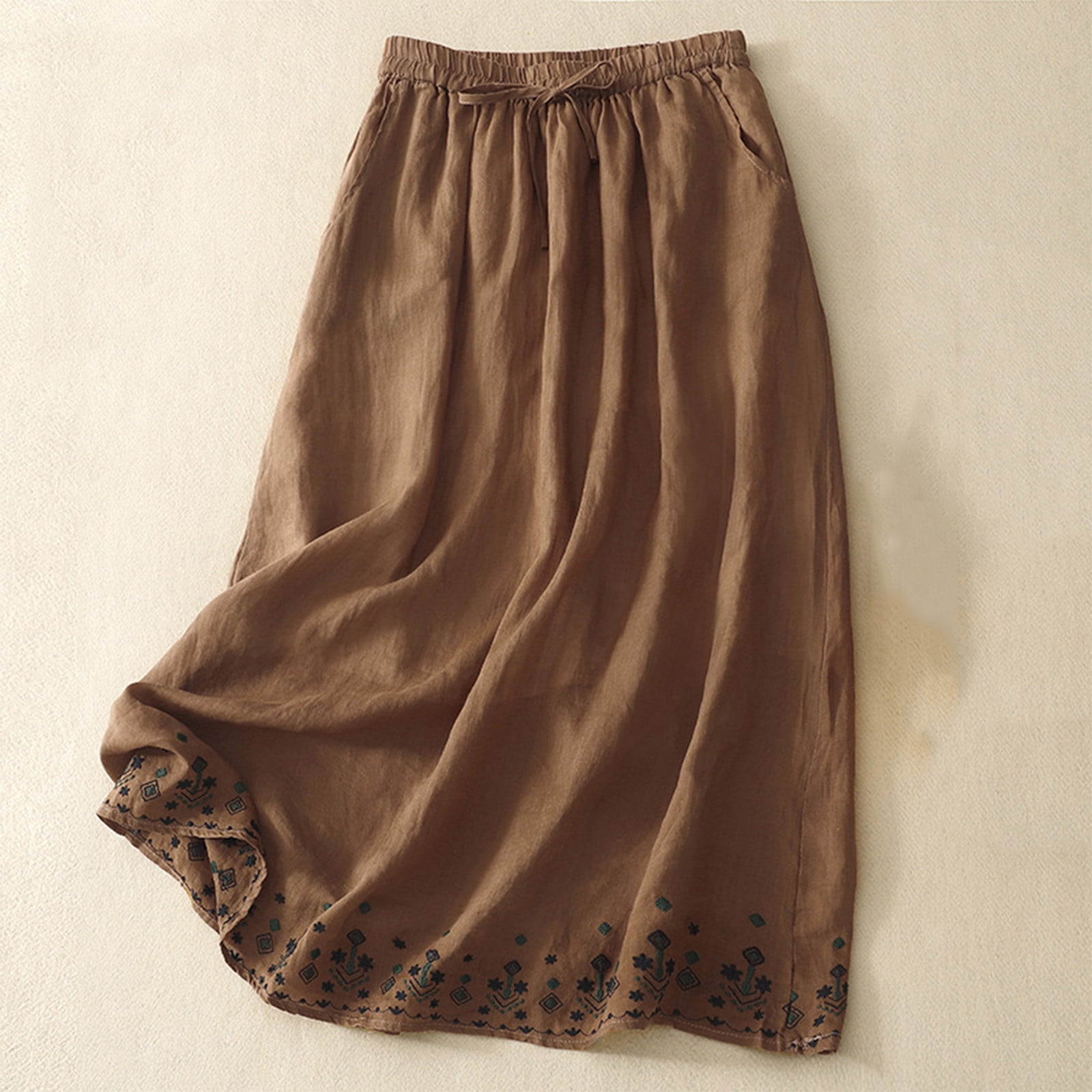 NoeCare Womens Cotton Linen Shikts with Pockets Flowy Midi Skirt Summer ...