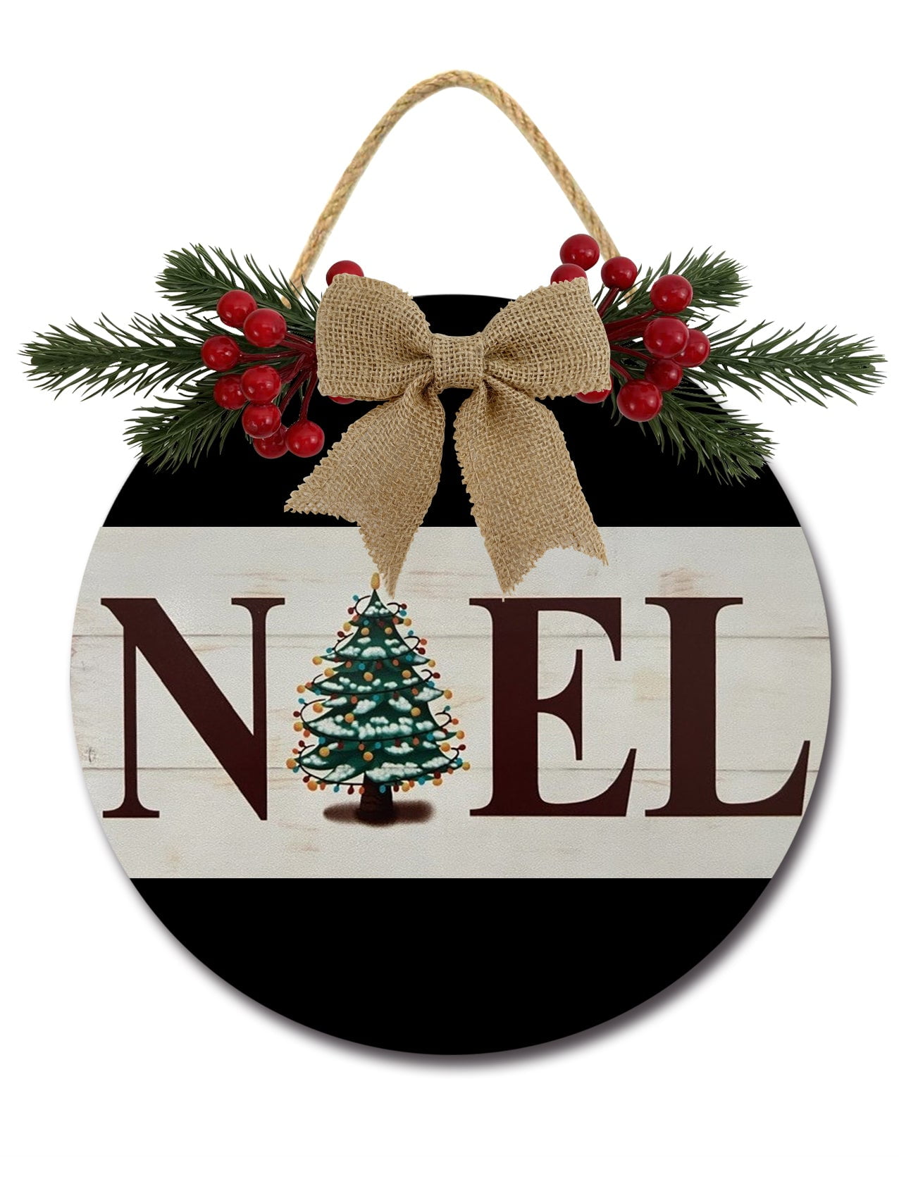 Noel Christmas Tree Sign Front for Door Decoration, 12" Round Wood ...