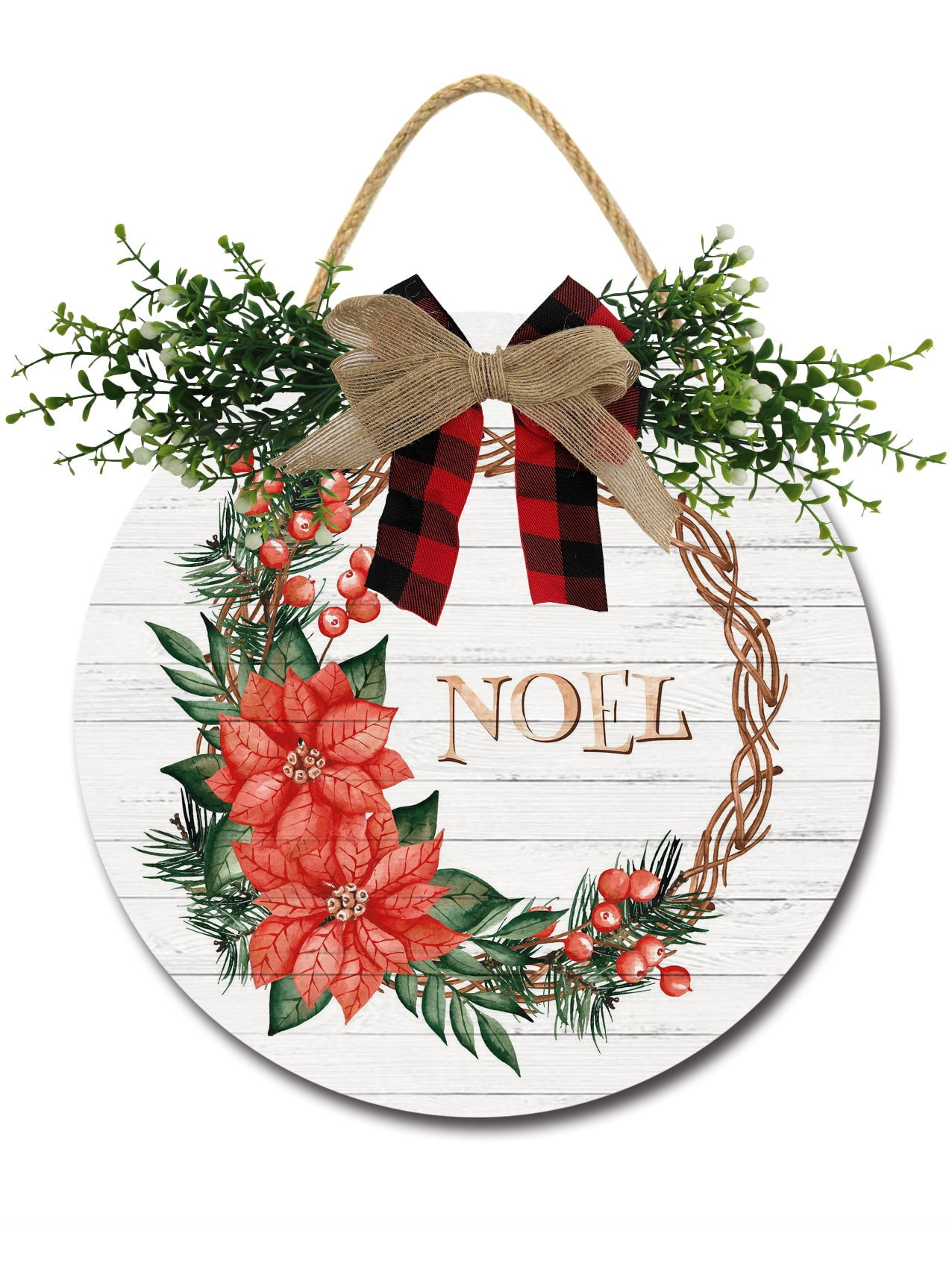 Noel Sign Front for Door Decoration, 12 in Round Wood Wreaths Wall ...