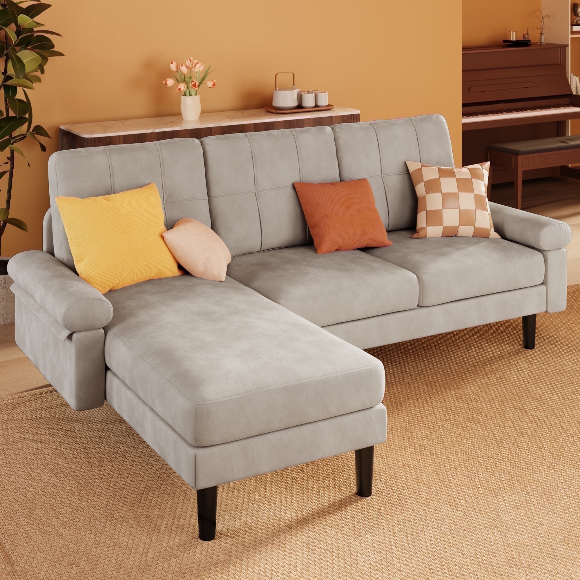 Noelse Convertible Sectional Sofa, L-Shaped Small Couch with Velvet ...