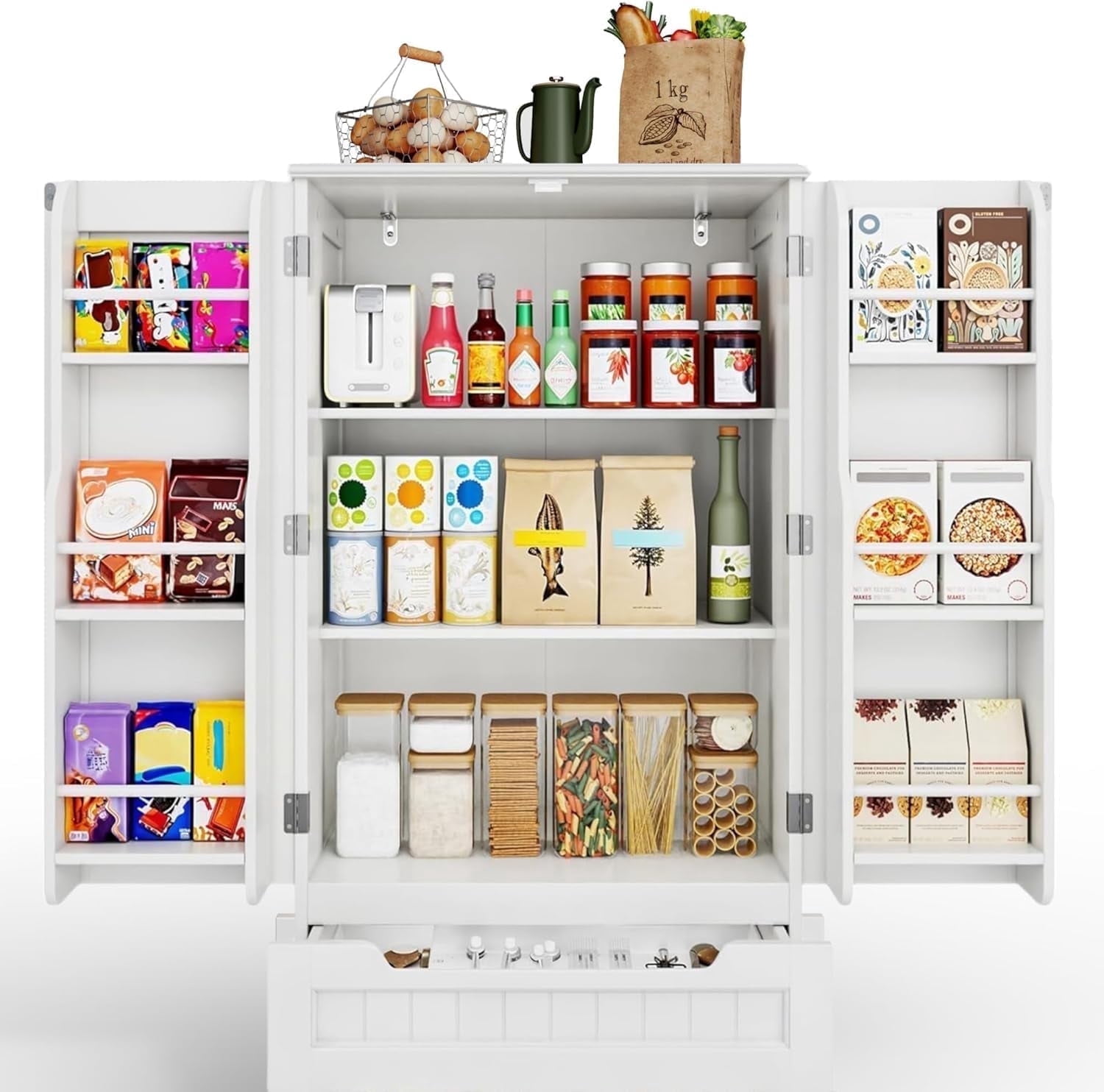 Small Kitchen Pantry Storage Cabinets with Doors and Shelves, Noelse 41 ...