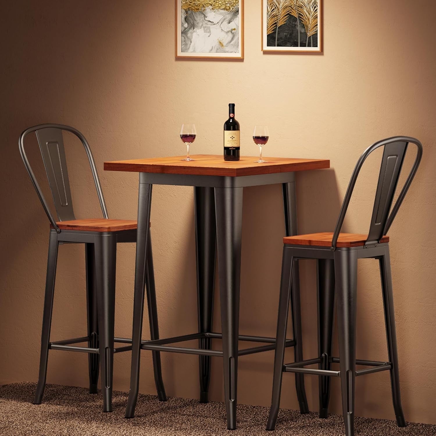 Noelse Bar Table and Chairs Set, Pub Table and Chairs Set of 2 with Elm ...