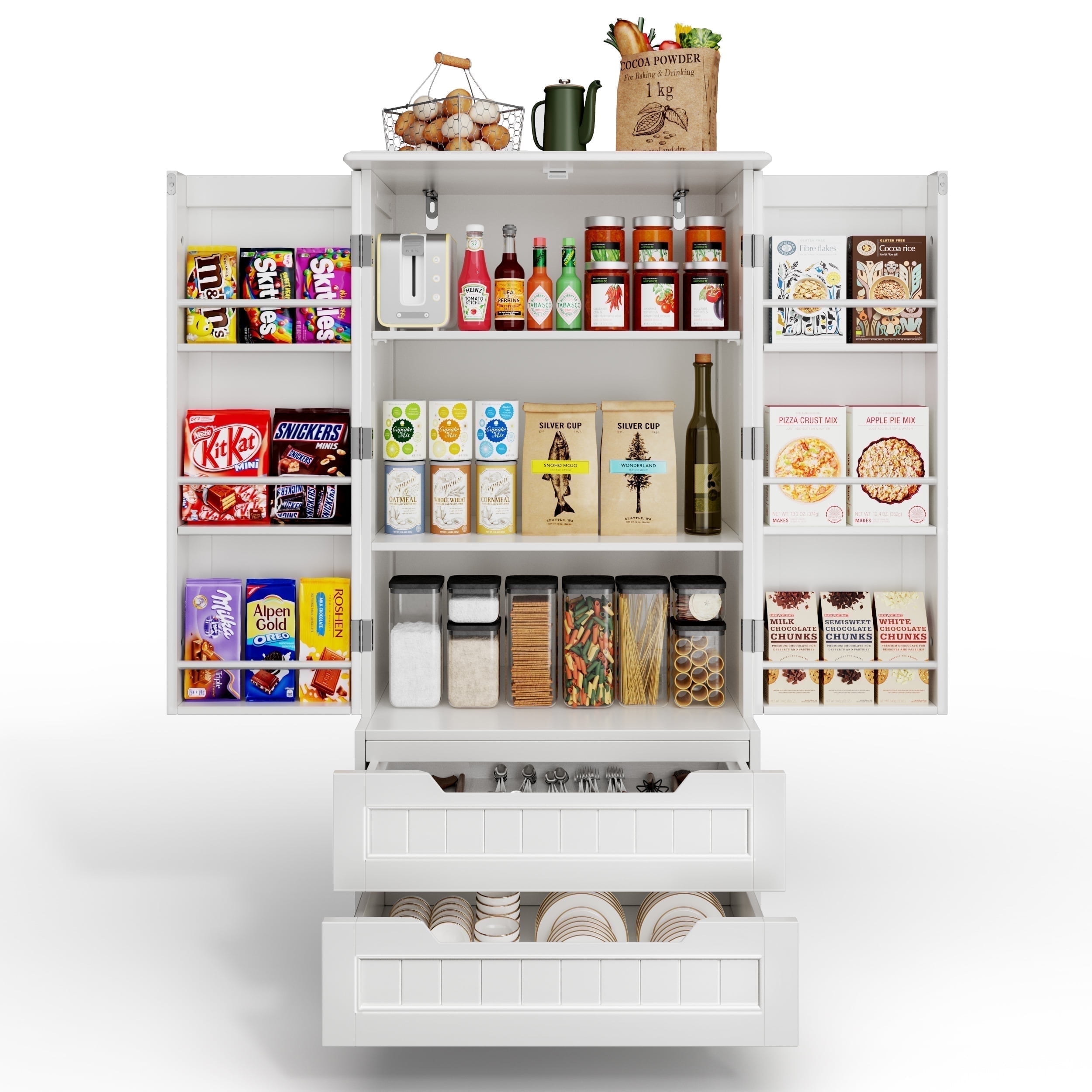 47'' Kitchen Pantry Storage Cabinet with 2 Doors and 8 Shelves, Noelse ...