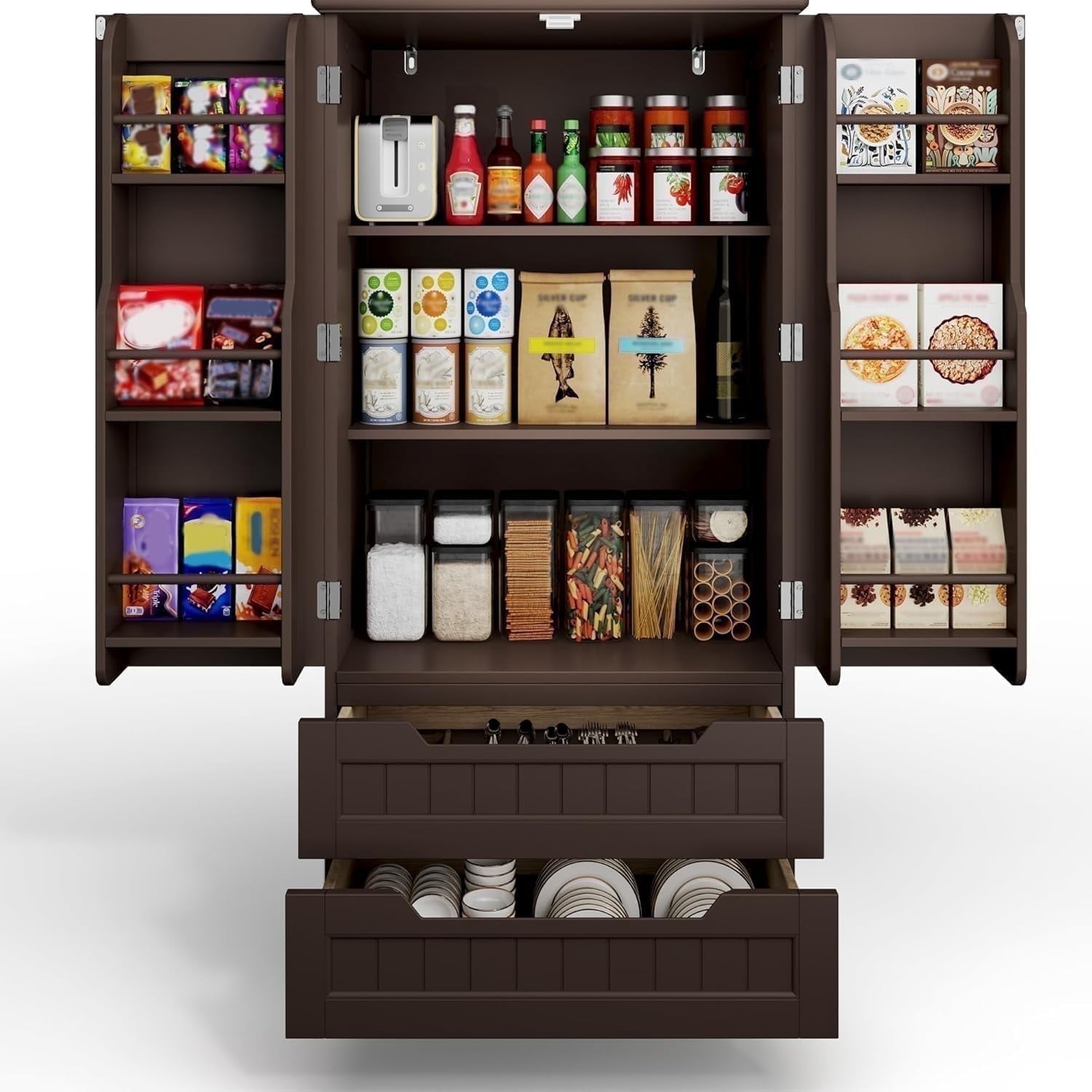 Pantry Storage Cabinets with Doors and Shelves, Noelse 47'' Kitchen ...