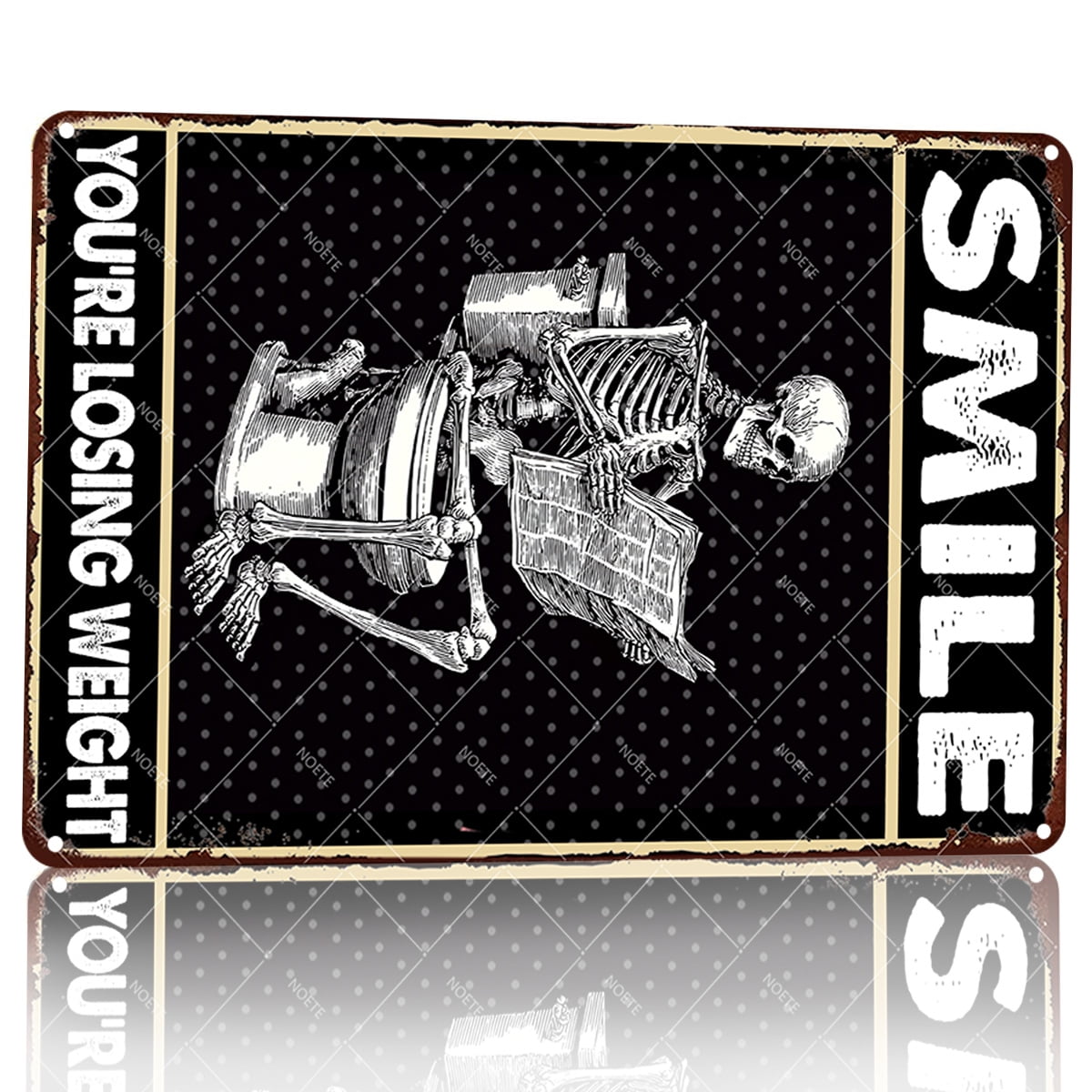 Noete 8x12 Inch Funny Skeleton Skull Reading Newspaper Metal Tin Sign ...