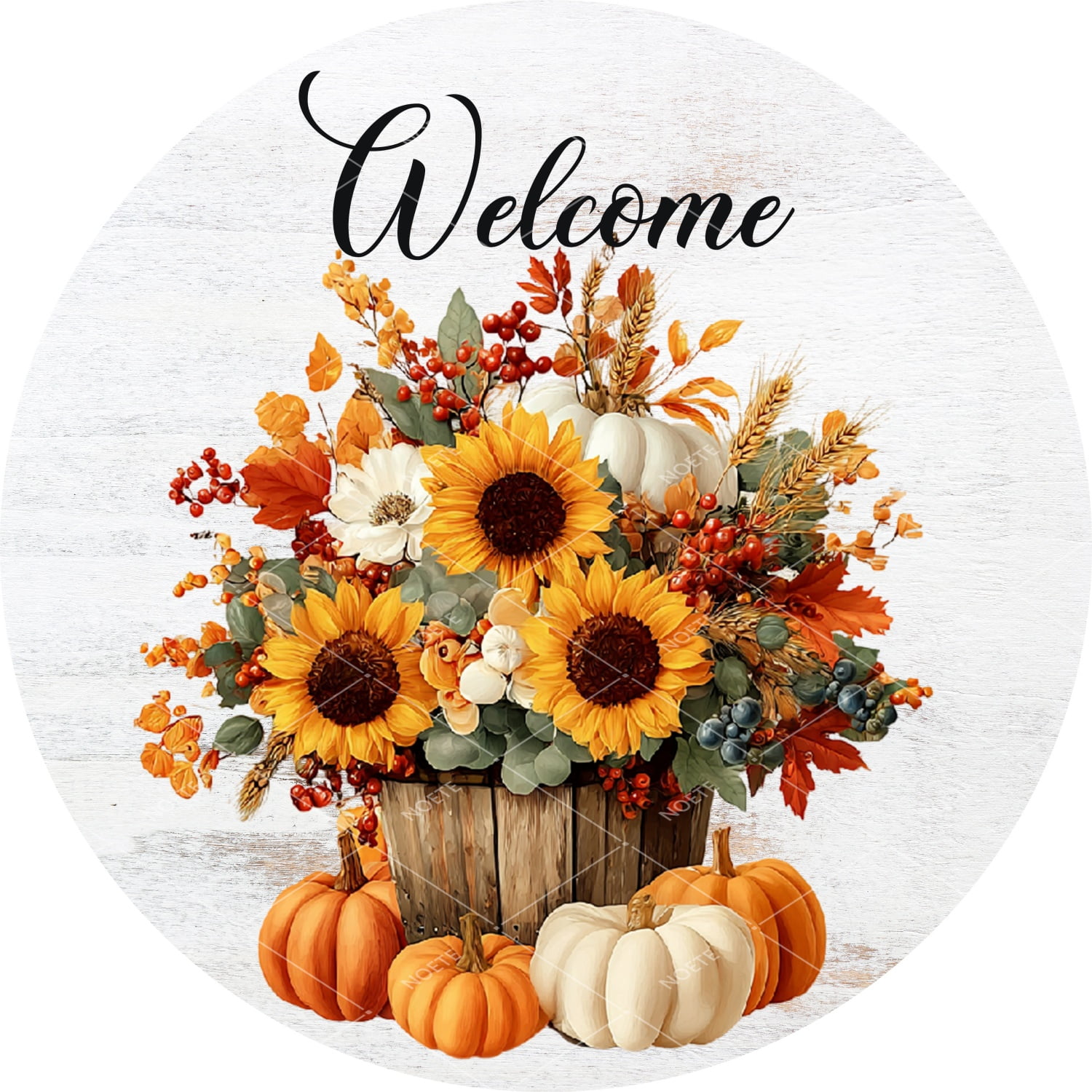 Noete 8x8 Inch Round Fall Pumpkin & Sunflower Metal Tin Sign, Autumn ...