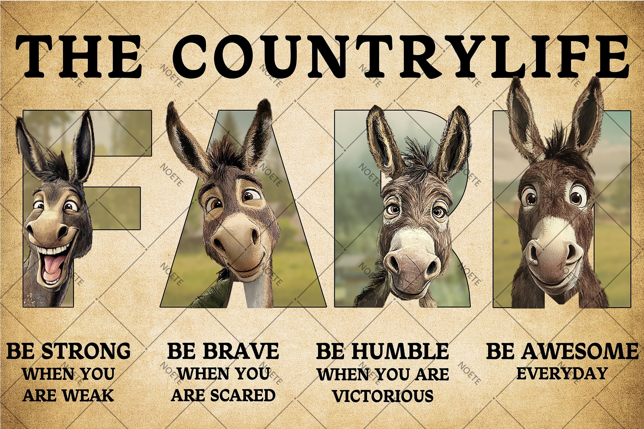 Noete Donkey Sign Vintage Metal Tin Poster 8x12 Inch Retro Farmhouse ...