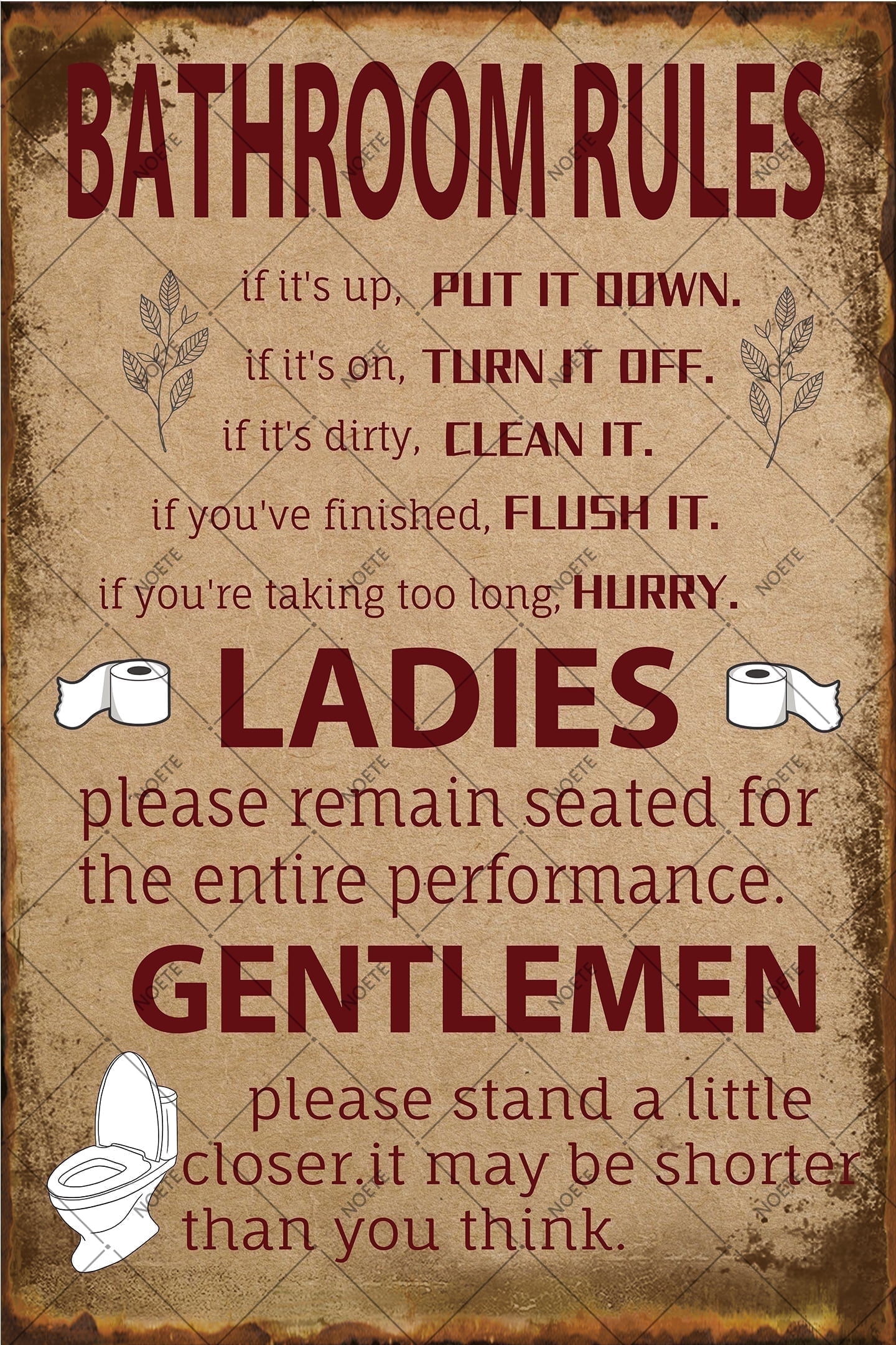 Noete Funny Bathroom Rules Sign Vintage Metal Tin Sign for Farmhouse ...