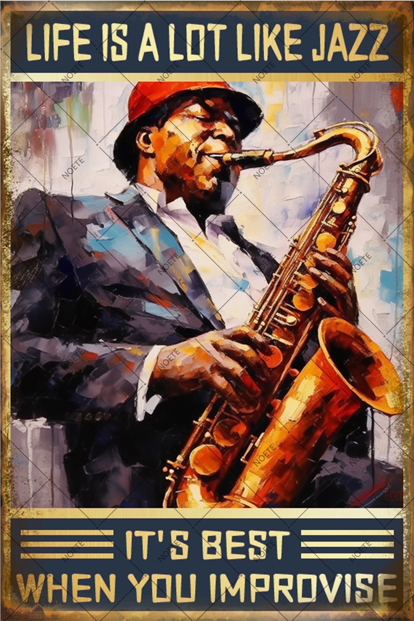 Noete Jazz Metal Tin Signs 8x12 Inch Retro Saxophone Decor with "Life ...