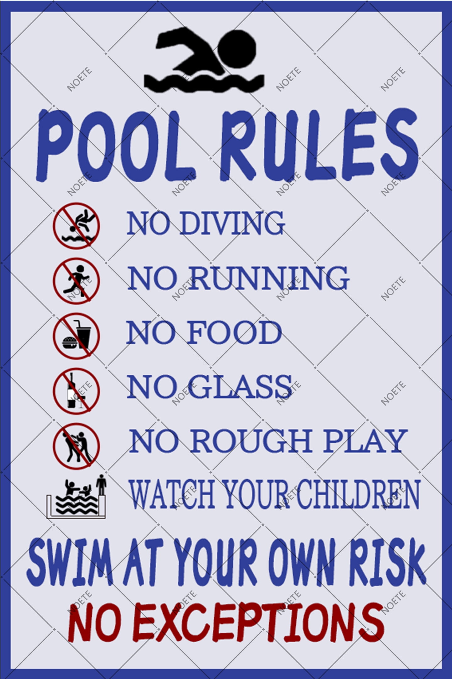 Noete Pool Rules Sign 12x16 Inch Vintage Metal Sign for Swimming Pool & Water Park Safety Funny ...