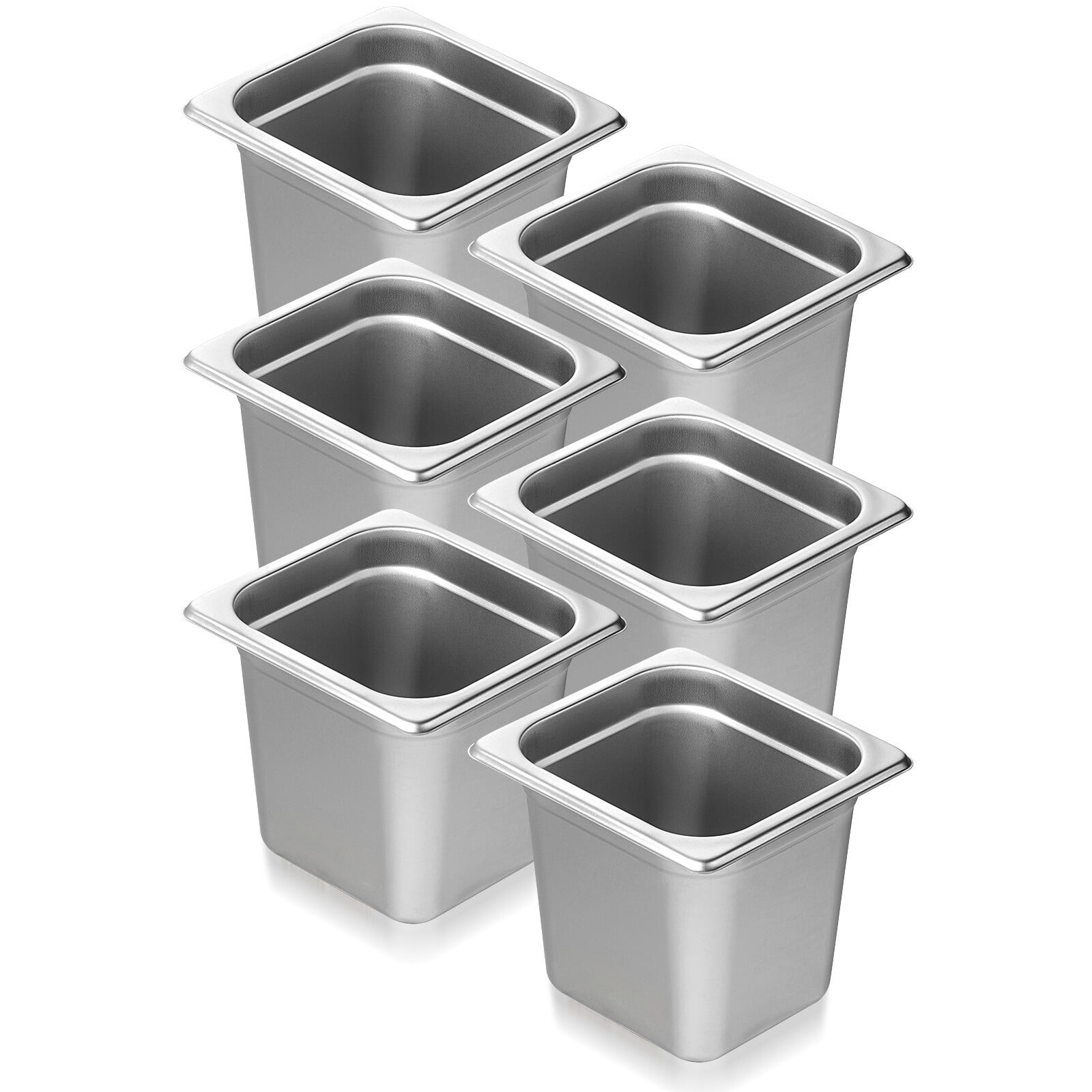 Noeteard 6 Pack Stainless Steel Hotel Pans - 1/6 Size 6-Inch Deep 0.8mm ...