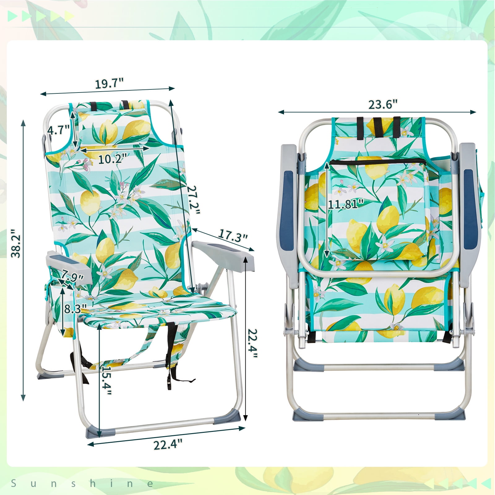 Noeteard Backpack Beach Chair, 5 Level Adjustable Positions Beach Chair ...