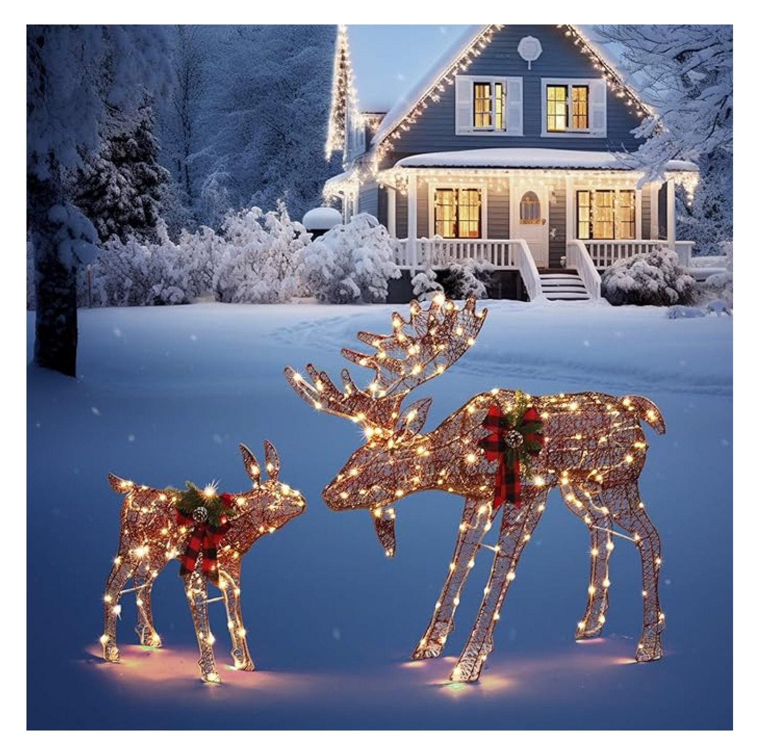 Noeteard Lighted Christmas Reindeer Family Set of 2, Waterproof Light ...