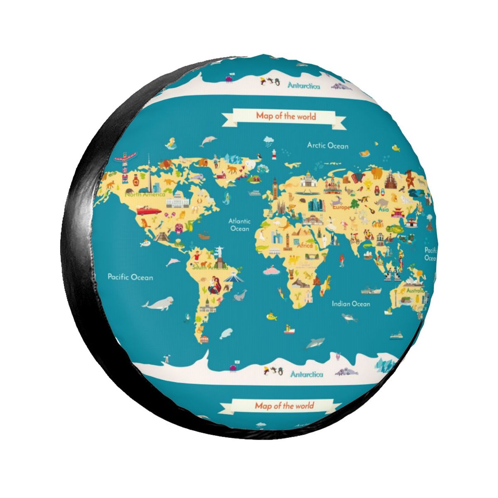 Noewx World Map With Landmarks Spare Tire Cover Wheel Protectors ...