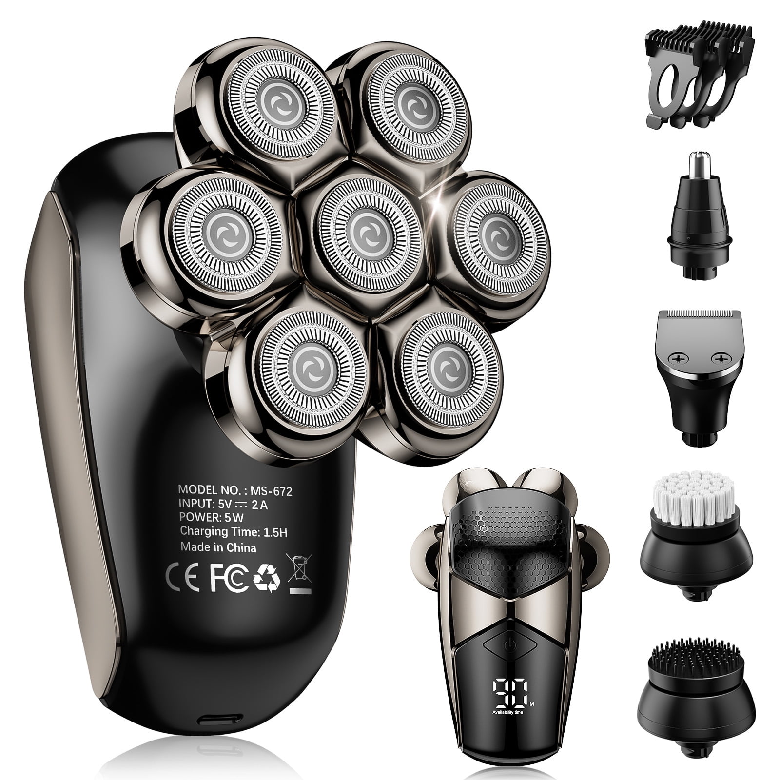 Nogroa Detachable Head Shavers, 5-in-1 Electric Razor for Bald Men ...